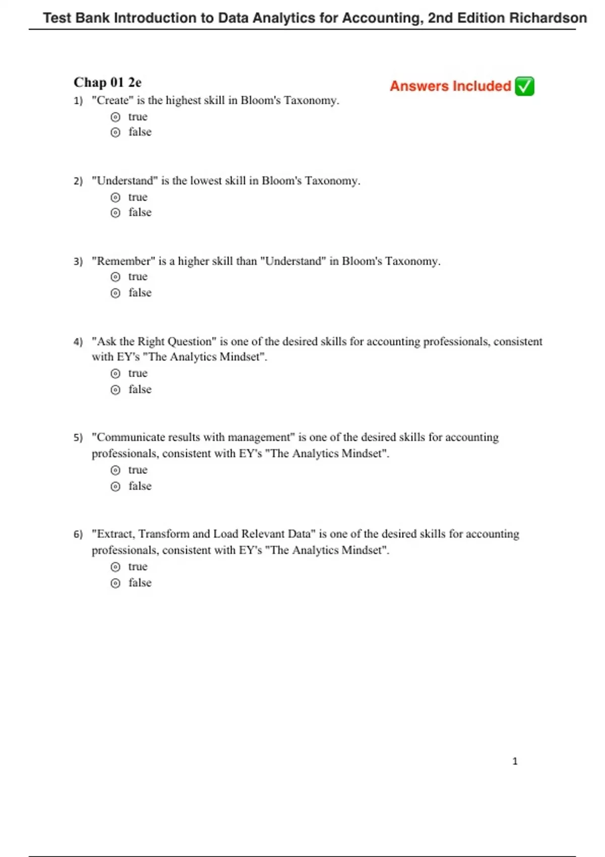 Test Bank Introduction to Data Analytics for Accounting, 2nd Edition ...