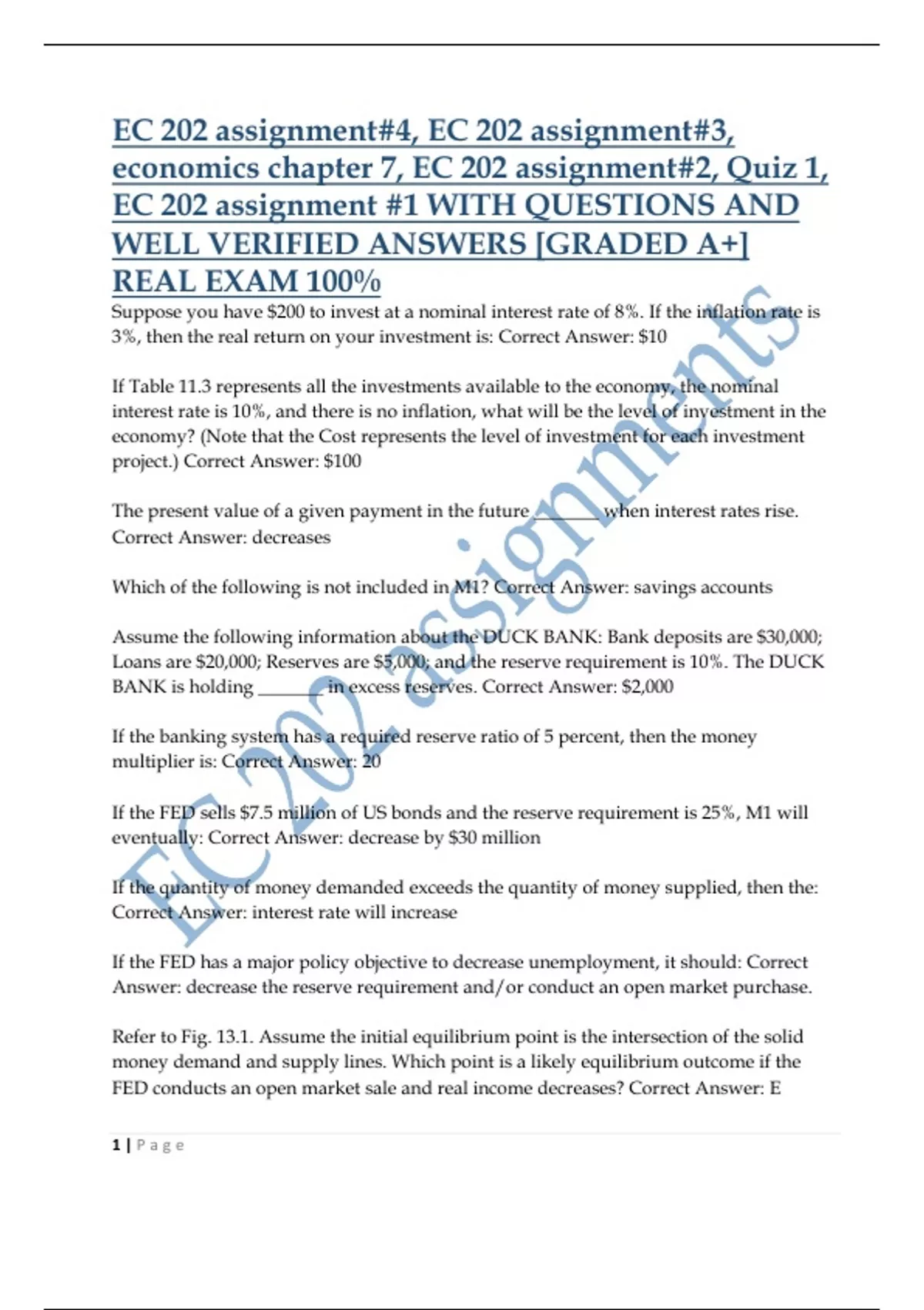 EC 202 assignment#4, EC 202 assignment#3, economics chapter 7, EC 202 assignment#2, Quiz 1, EC ...