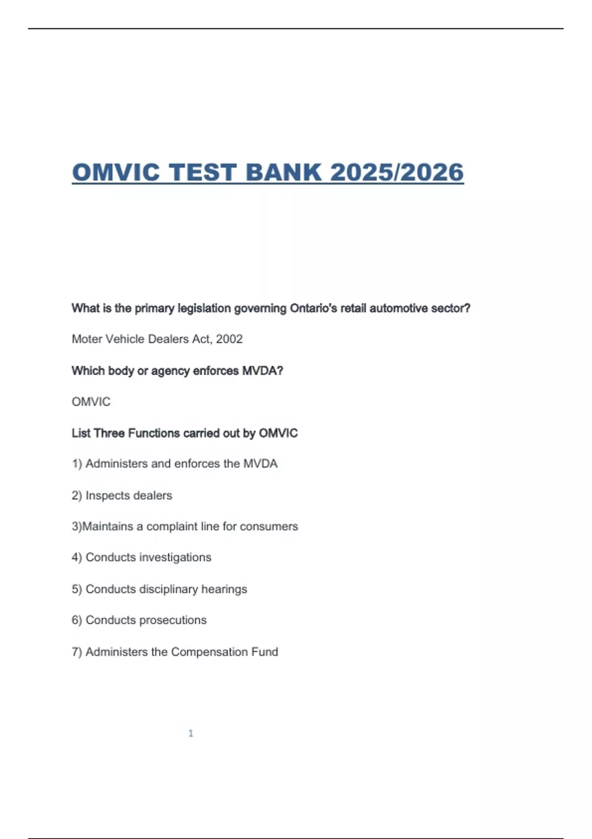 OMVIC TEST BANK 2025/2026 COMPLETE SOLUTIONS BY EXPERT - NSG5355 ...