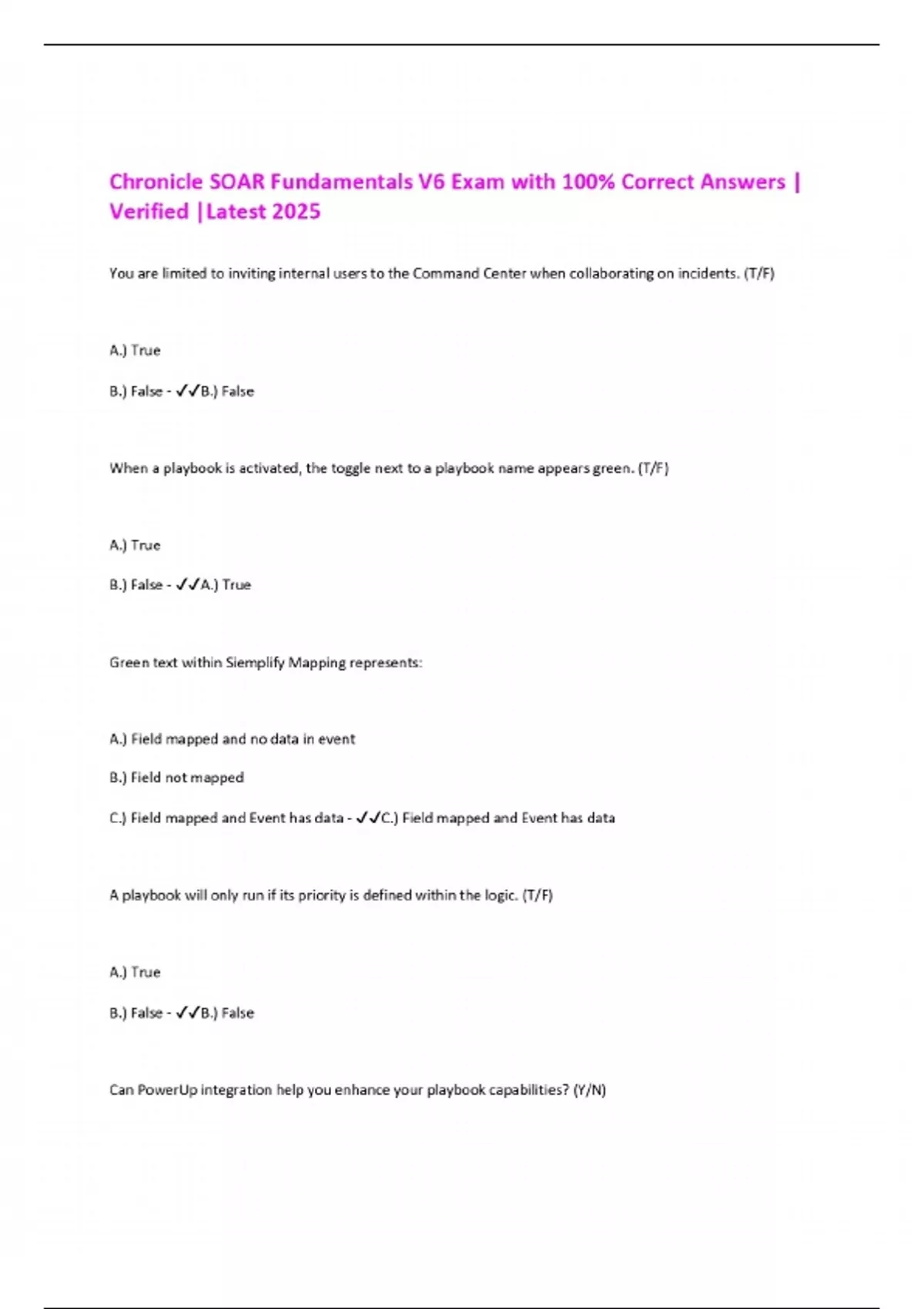 Chronicle SOAR Fundamentals V6 Exam with 100% Correct Answers ...