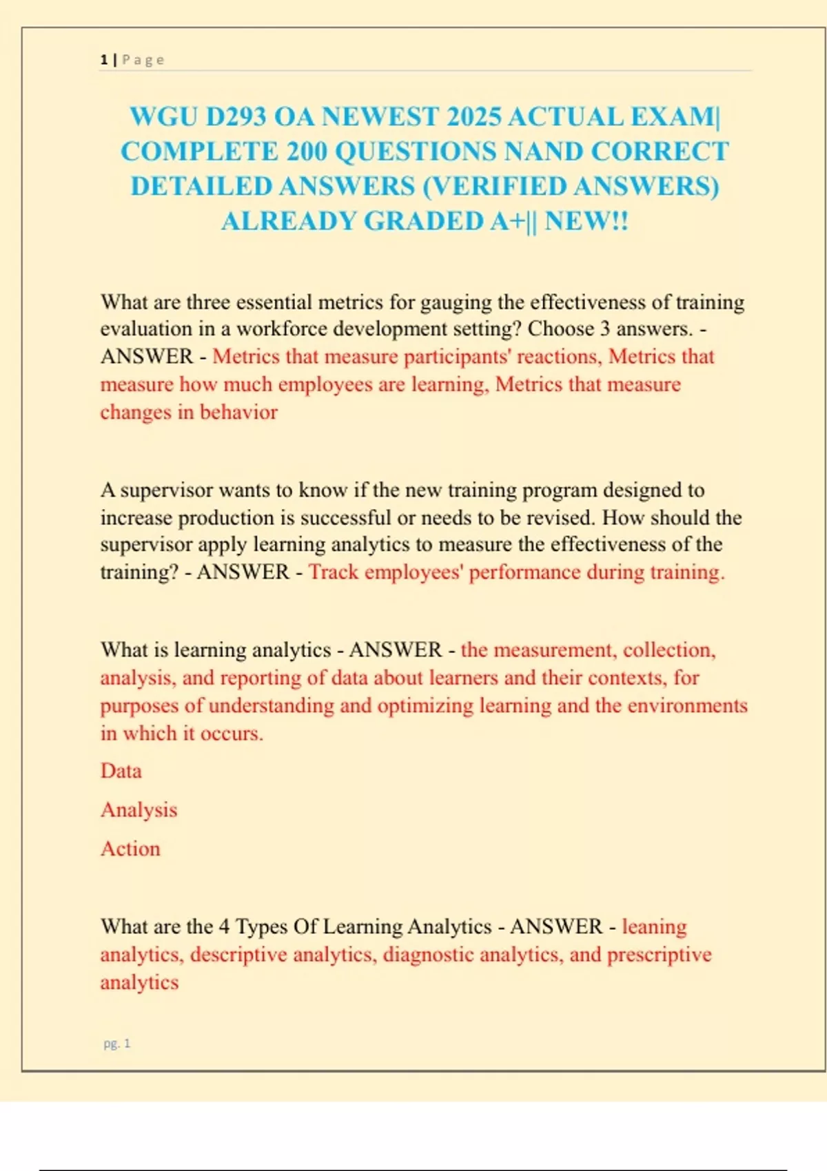 WGU D293 OA NEWEST 2025 ACTUAL EXAM| COMPLETE 200 QUESTIONS AND CORRECT ...