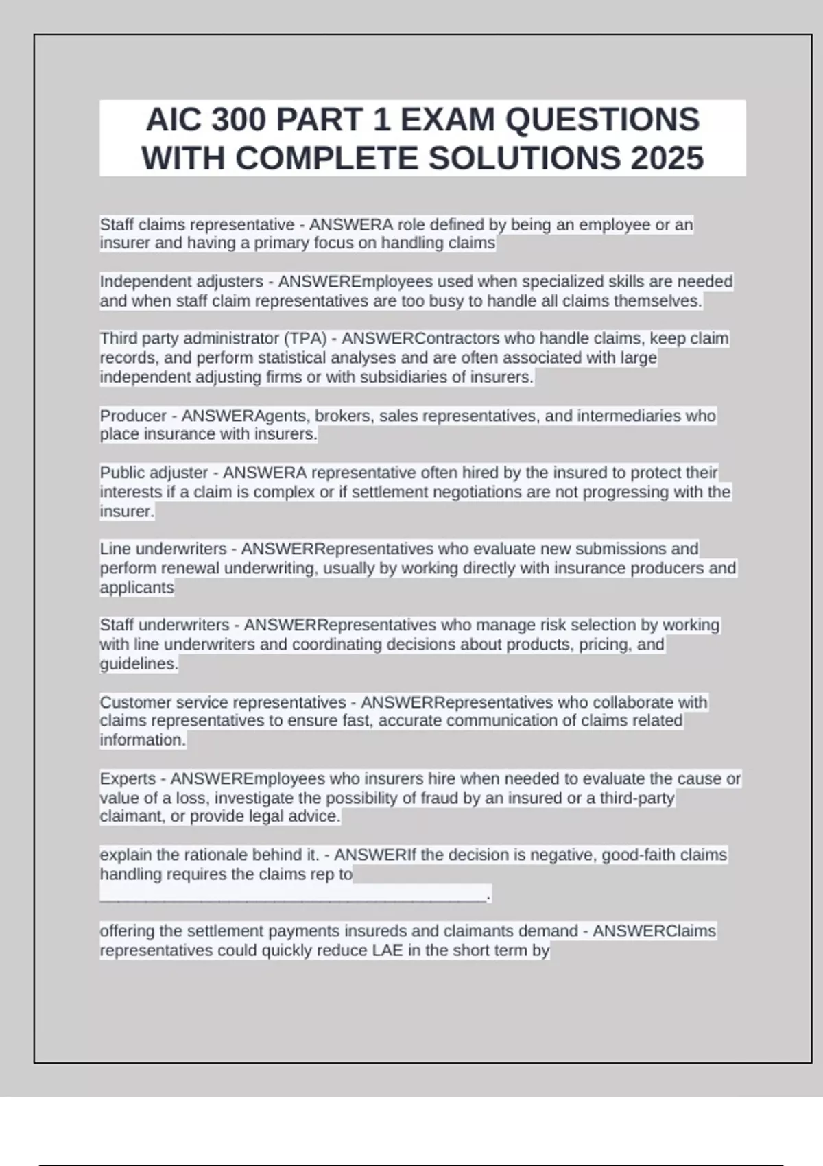 AIC 300 PART 1 EXAM QUESTIONS WITH COMPLETE SOLUTIONS 2025 - AIC 300 ...