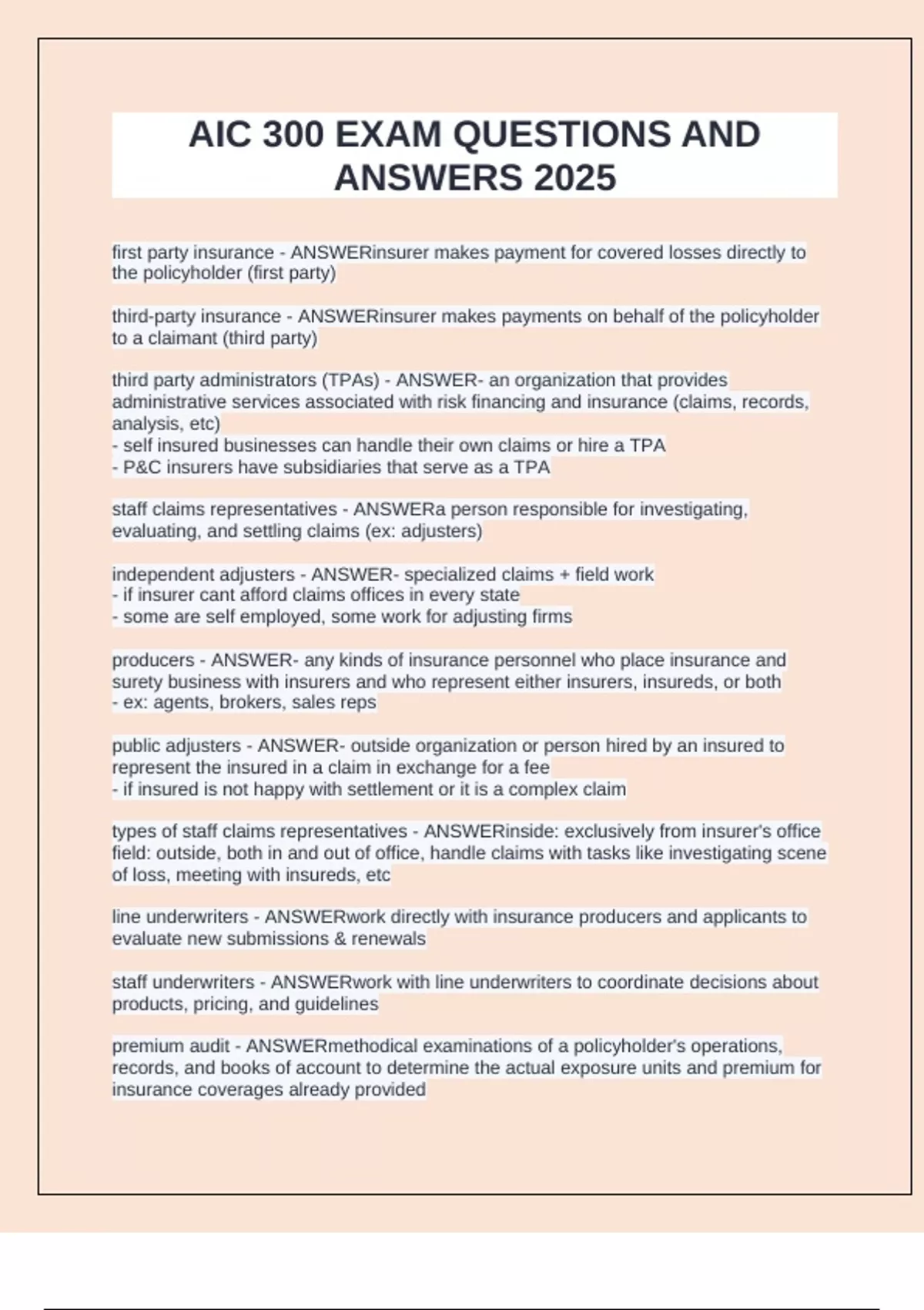 AIC 300 EXAM QUESTIONS AND ANSWERS 2025 - AIC 300 - Stuvia US