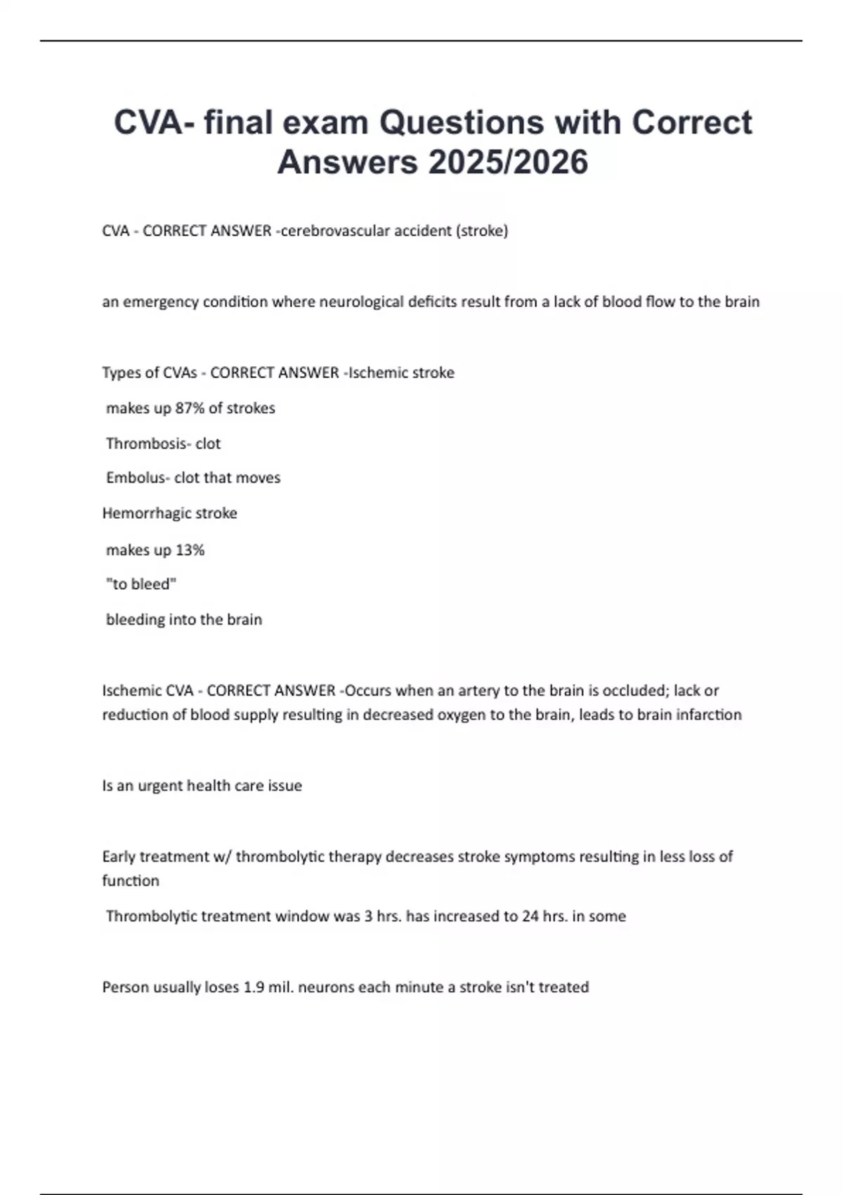CVA- final exam Questions with Correct Answers 2025/2026 - CVA[24 ...