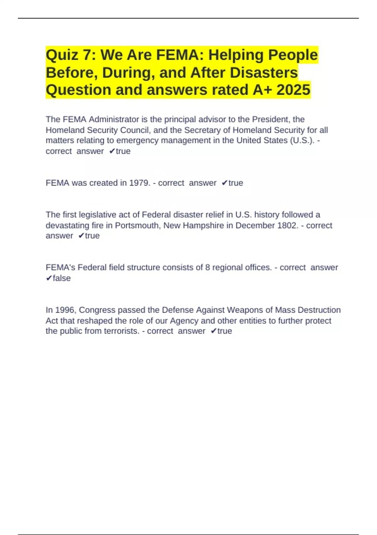 Quiz 7: We Are FEMA: Helping People Before, During, and After Disasters ...