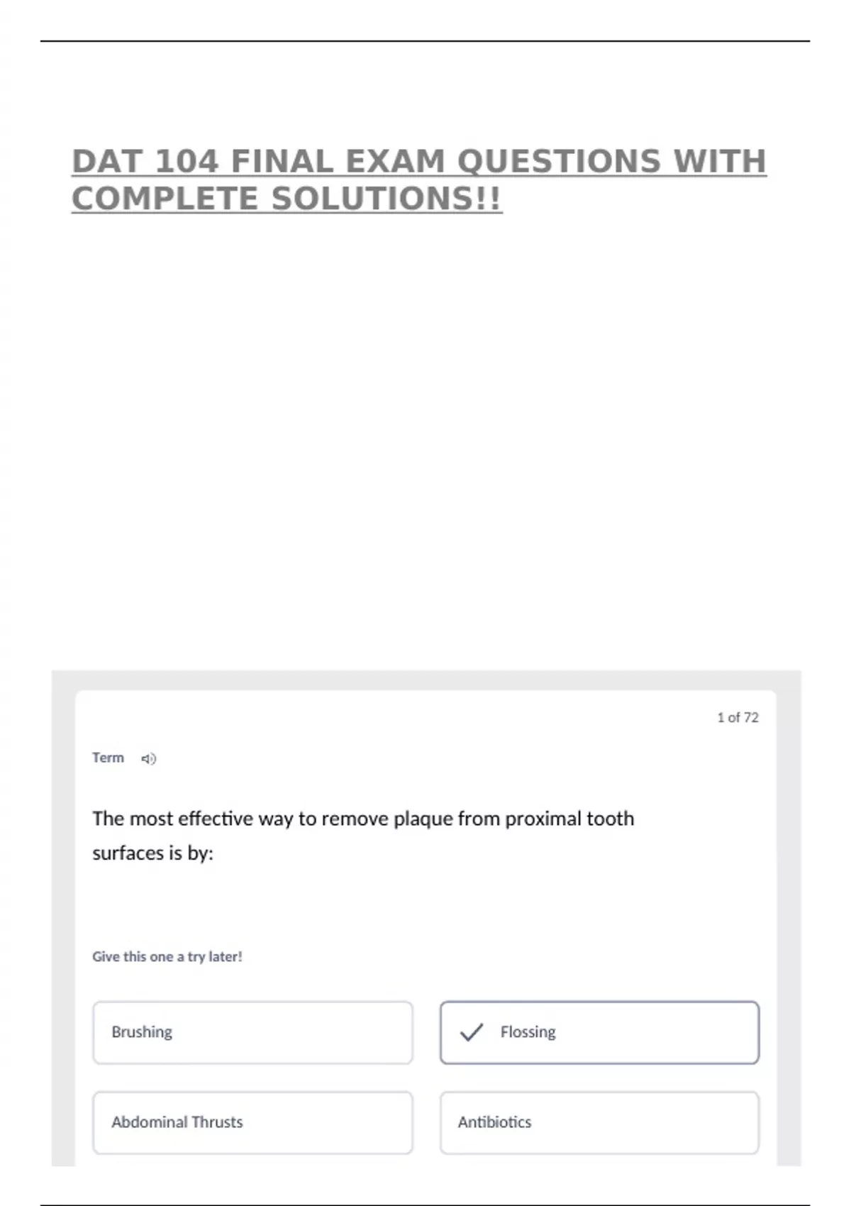 DAT 104 FINAL EXAM QUESTIONS WITH COMPLETE SOLUTIONS!! - DAT 104 ...