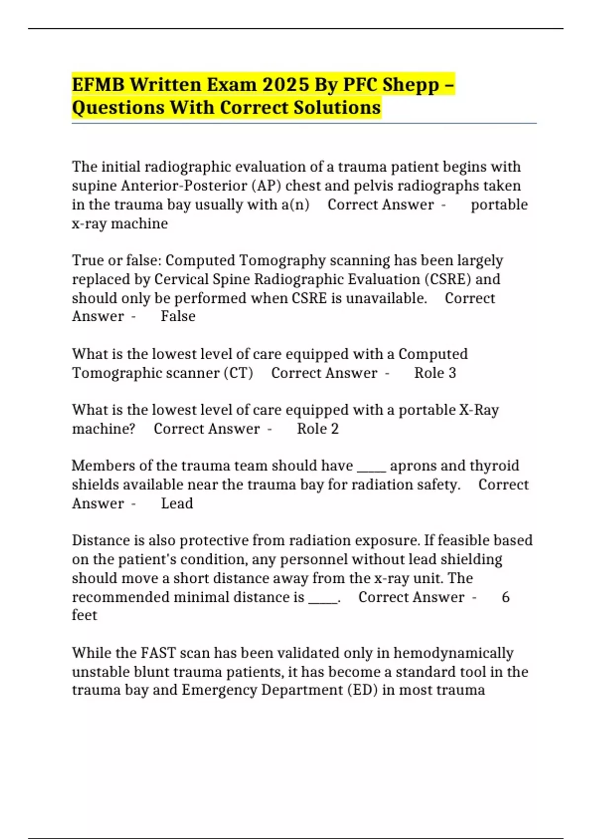 EFMB Written Exam 2025 By PFC Shepp – Questions With Correct Solutions ...