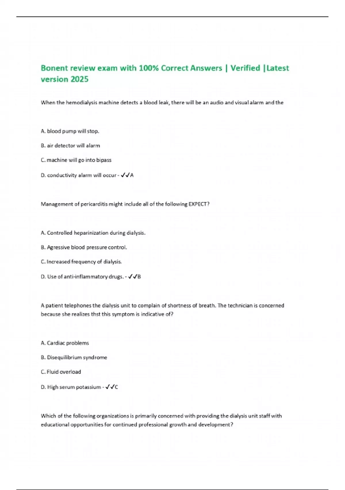 Bonent review exam with 100% Correct Answers | Verified |Latest version ...