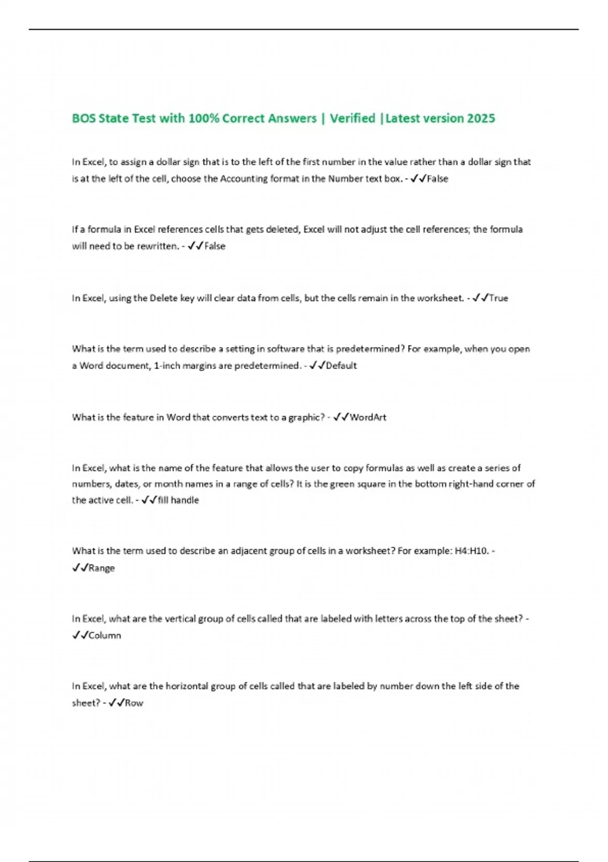 BOS State Test with 100% Correct Answers | Verified |Latest version ...