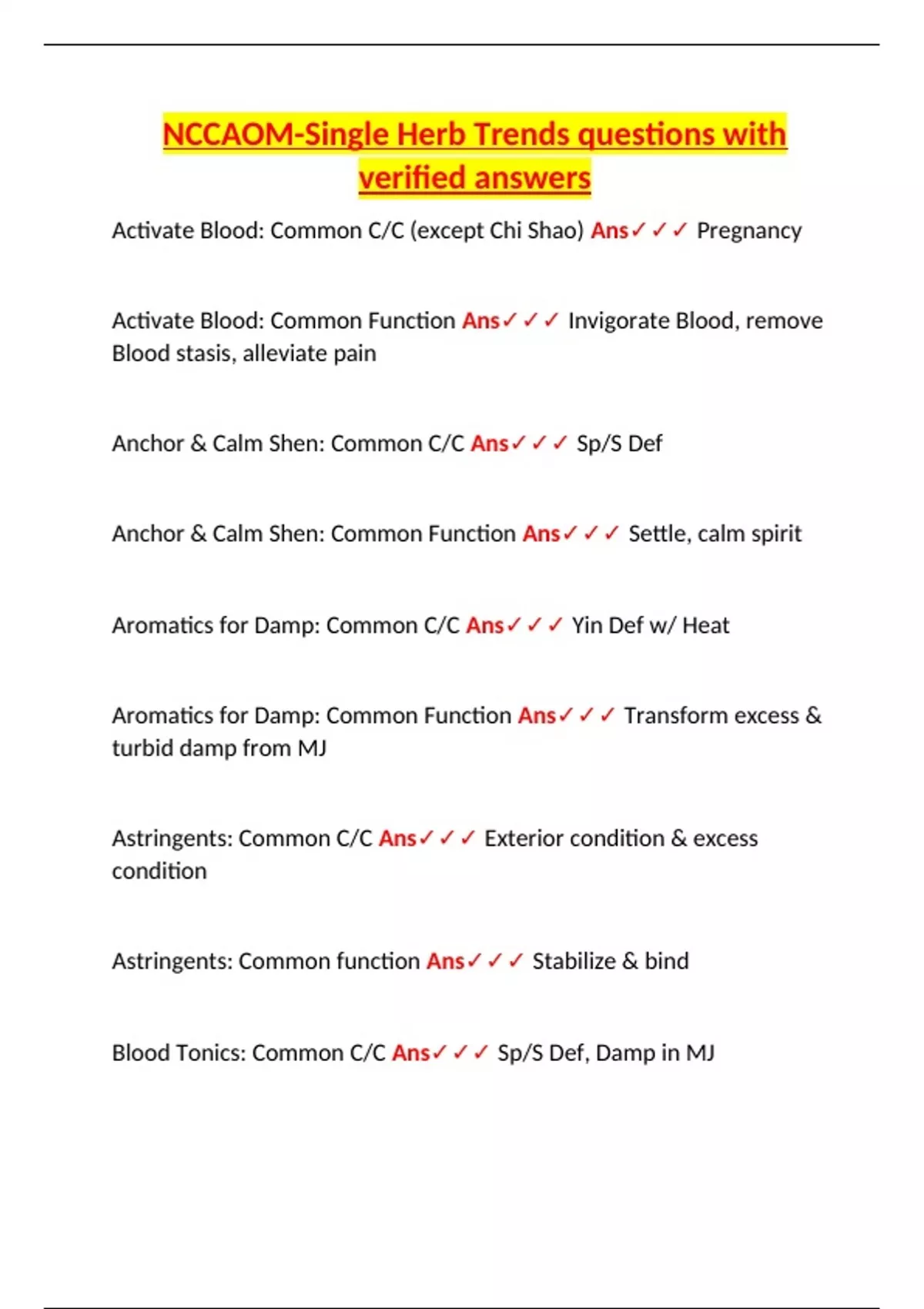 NCCAOM Single Herbs – Summary of Cautions, Contraindications, and Functions by Category | TCM ...