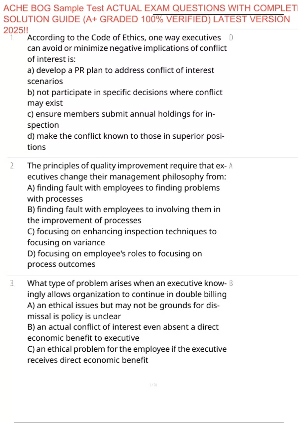 ACHE BOG Sample Test ACTUAL EXAM QUESTIONS WITH COMPLETE SOLUTION GUIDE ...