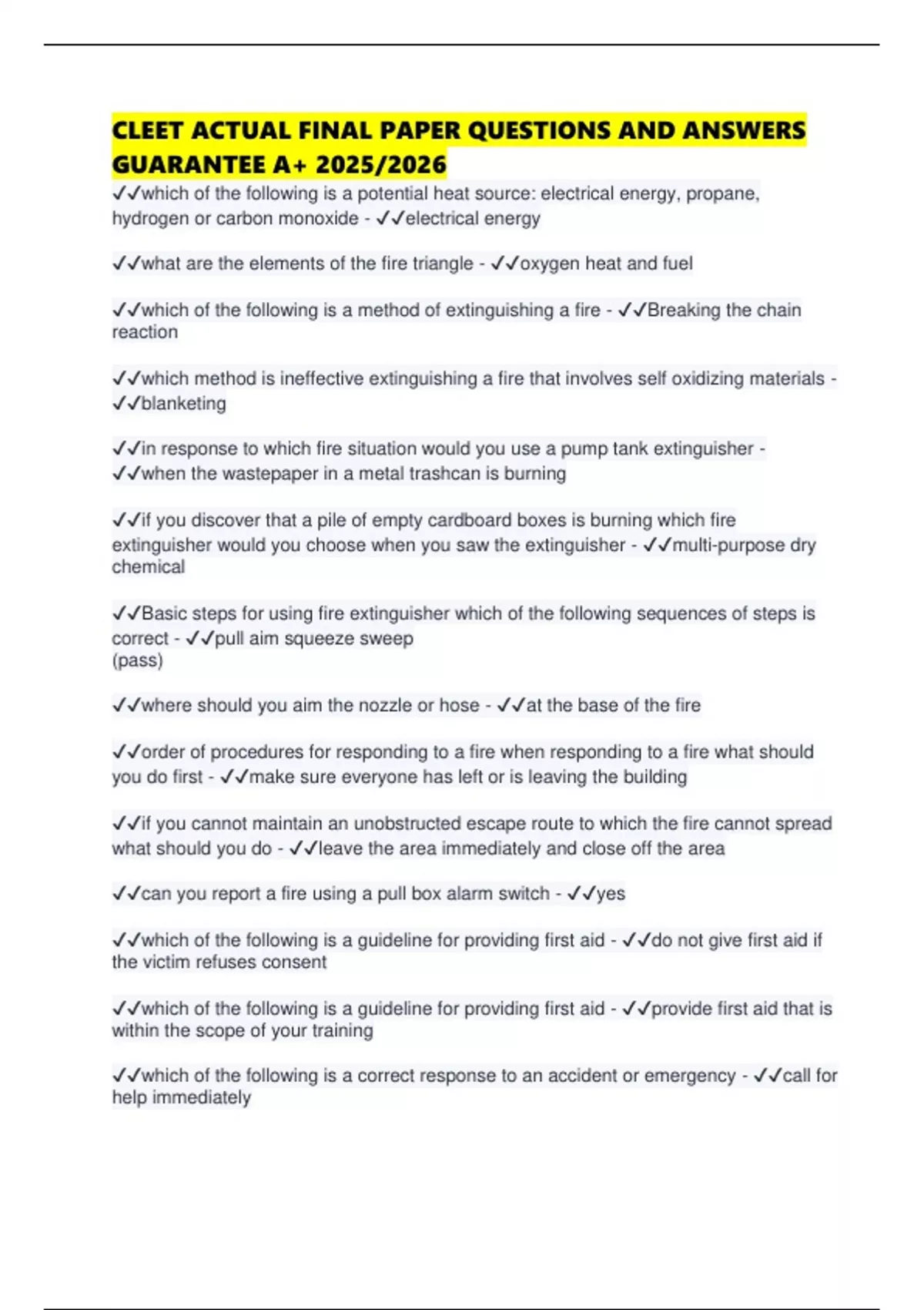 CLEET ACTUAL FINAL PAPER QUESTIONS AND ANSWERS GUARANTEE A+ 2025/2026 ...