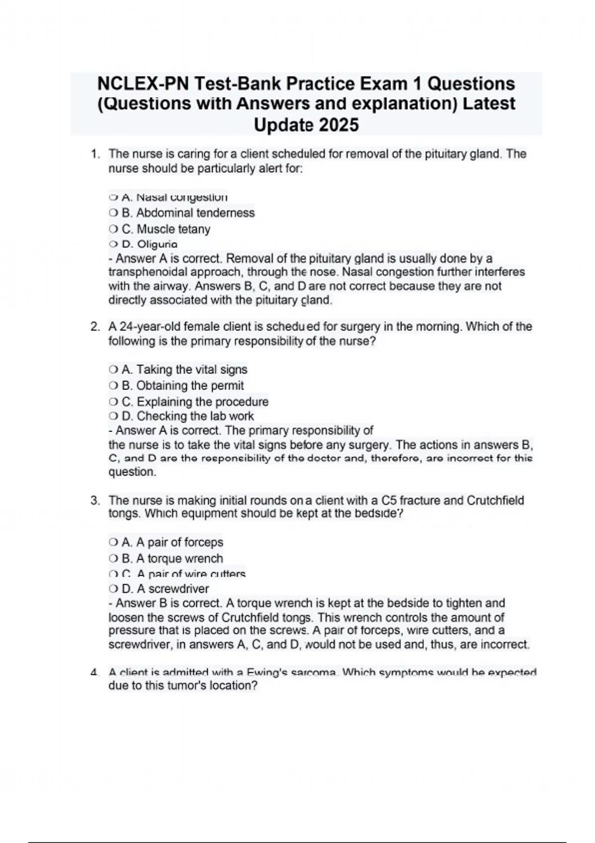 NCLEX-PN Test-Bank Practice Exam 1 Questions (Questions with Answers ...