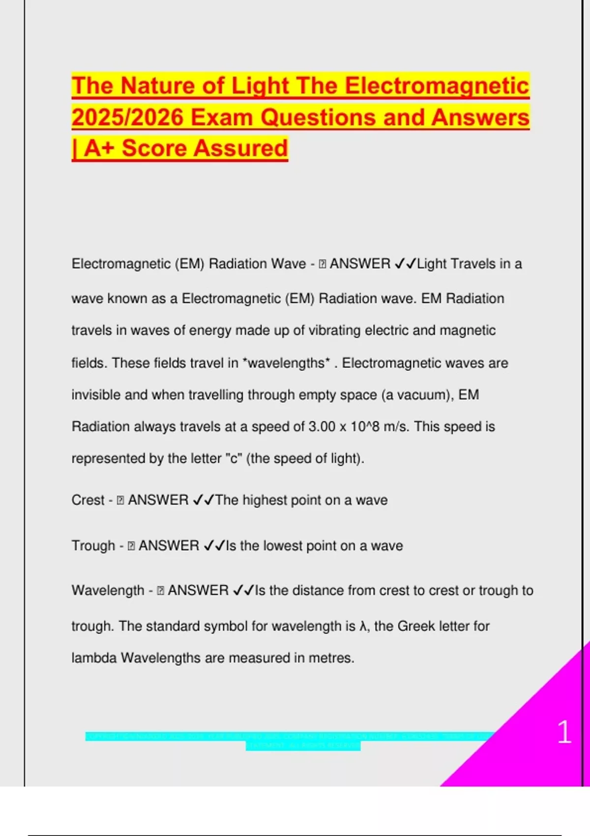 The Nature of Light & The Electromagnetic Spectrum – Academic Year 2025 ...