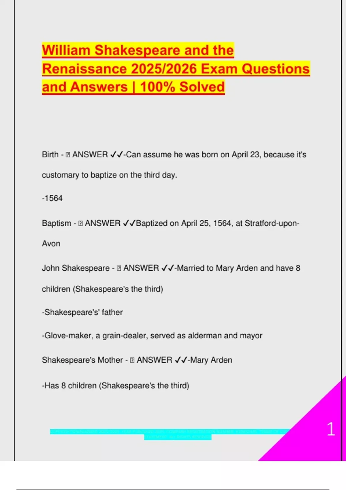 William Shakespeare and the Renaissance – Academic Year 2025/2026 ...