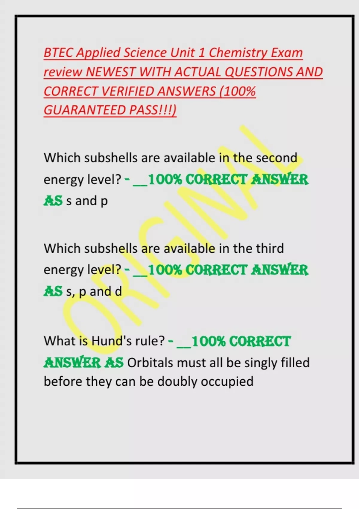 BTEC Applied Science Unit 1 Chemistry Exam review NEWEST WITH ACTUAL ...