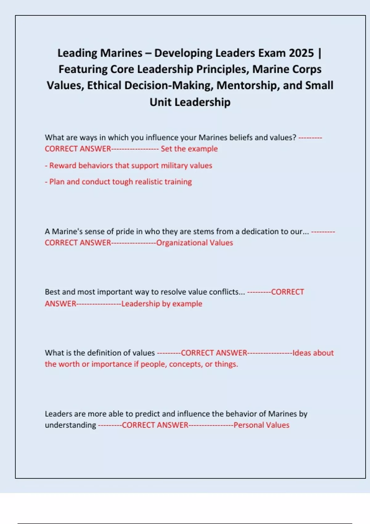 Leading Marines – Developing Leaders Exam 2025 | Featuring Core ...