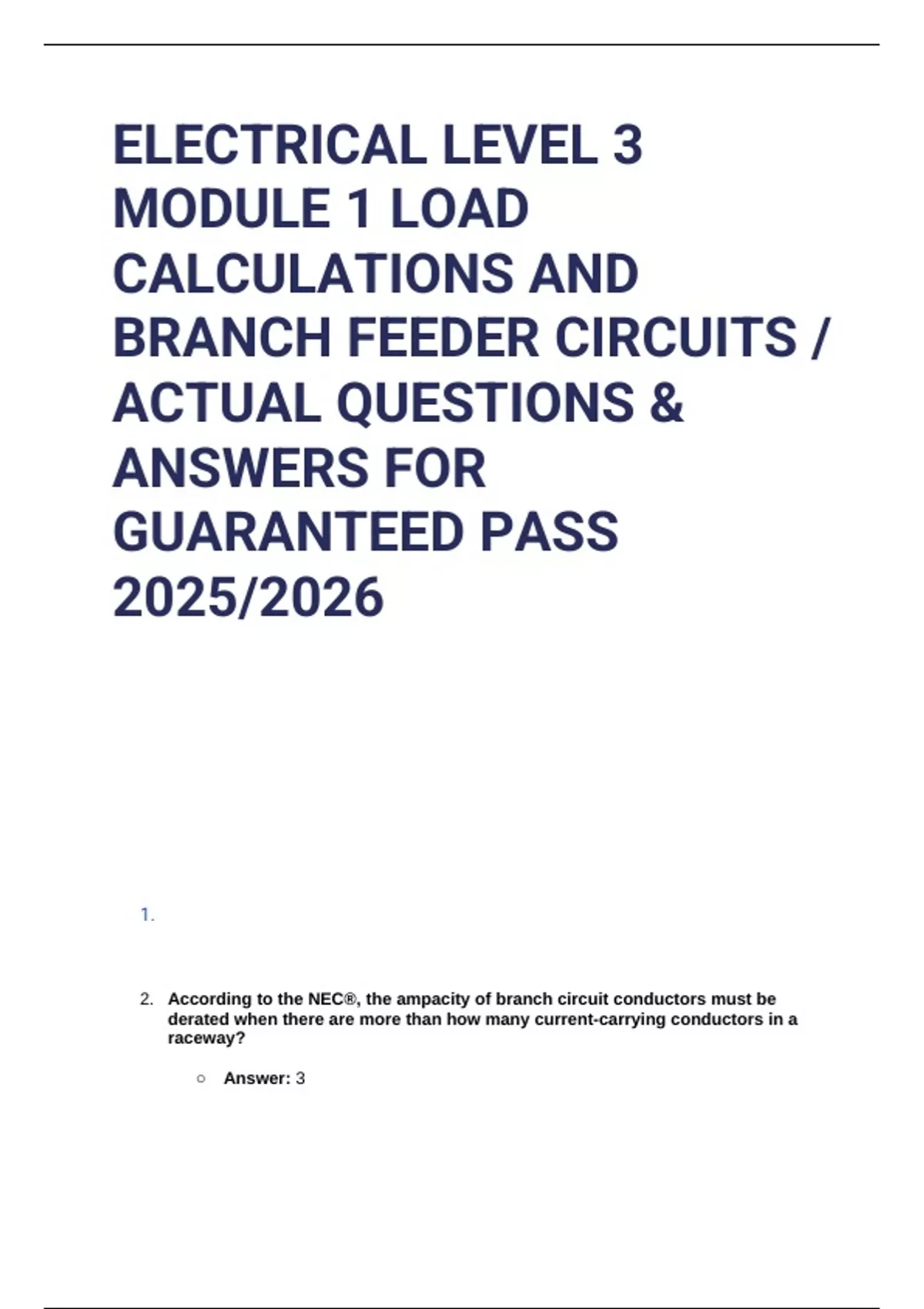 ELECTRICAL LEVEL 3 MODULE 1 LOAD CALCULATIONS AND BRANCH FEEDER ...