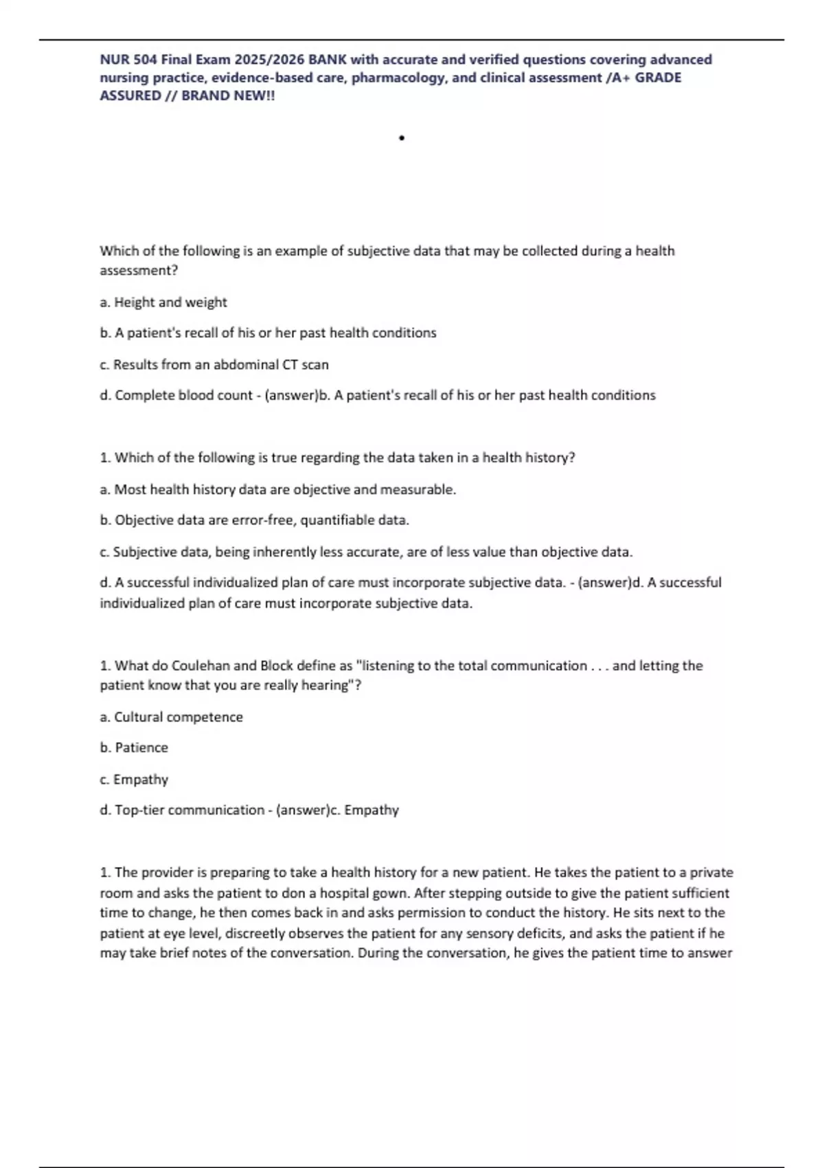 NUR 504 Final Exam 2025/2026 BANK with accurate and verified questions ...