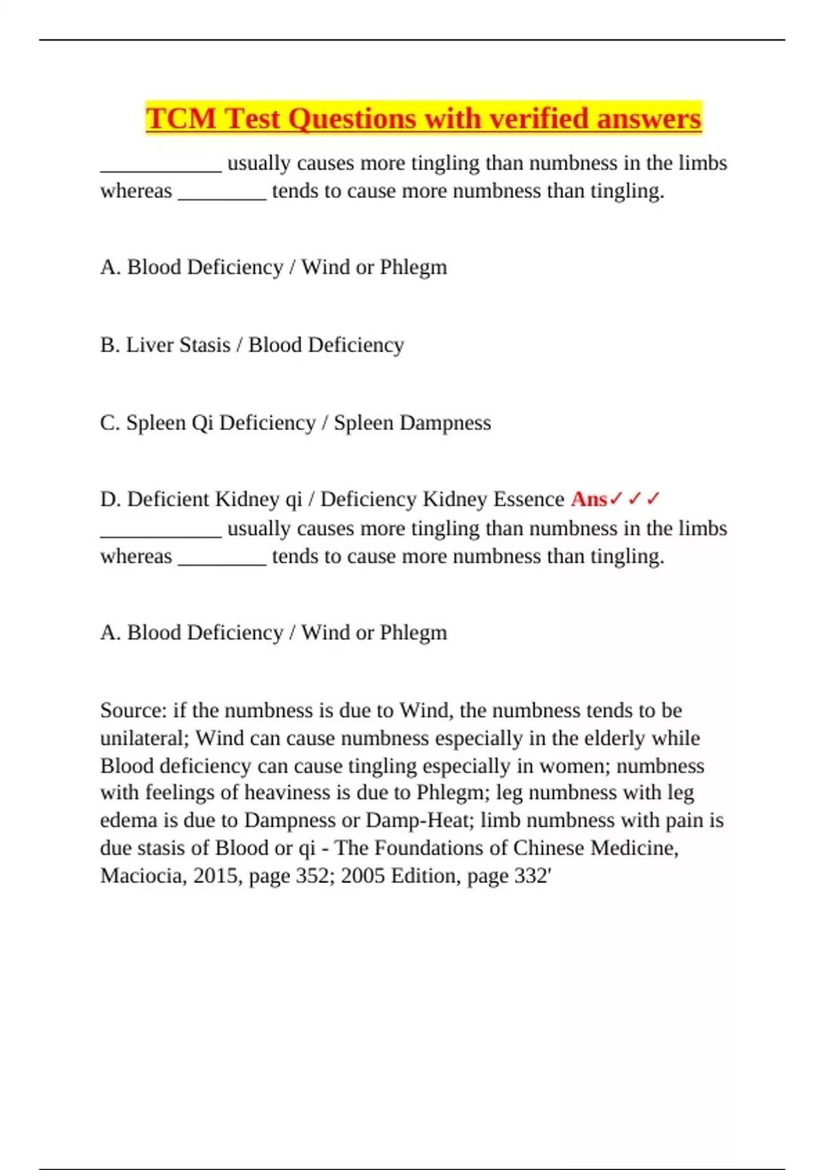TCM Practice Questions – Verified NCCAOM-Style Review Set | Zang-Fu ...