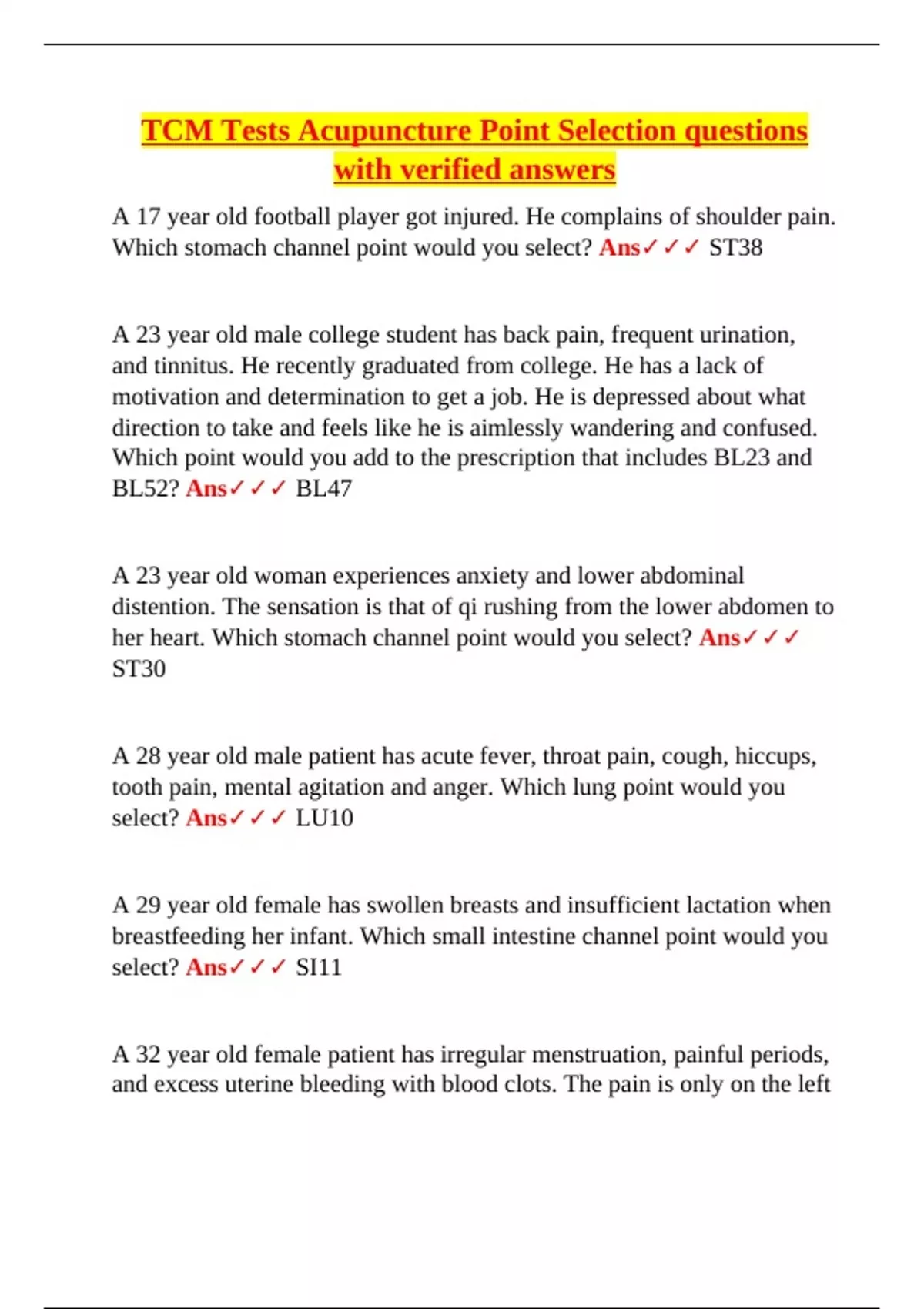 TCM Acupuncture Point Selection – Clinical Case-Based Questions with ...