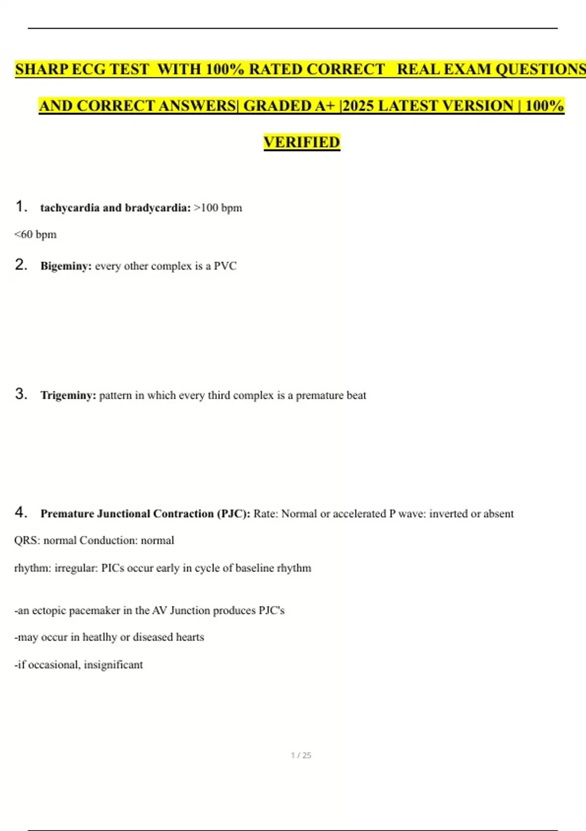SHARP ECG TEST WITH 100% RATED CORRECT REAL EXAM QUESTIONS AND CORRECT ...