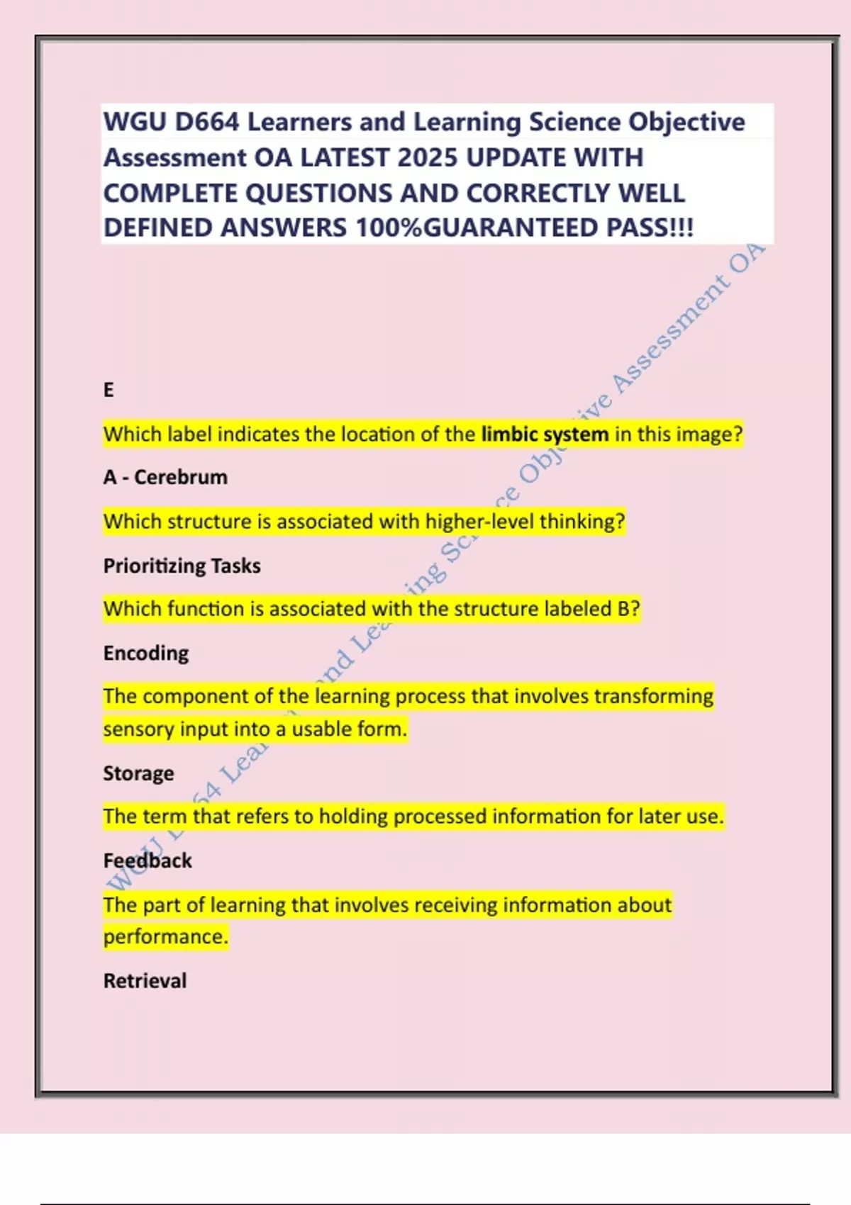 WGU D664 Learners and Learning Science Objective Assessment OA LATEST ...