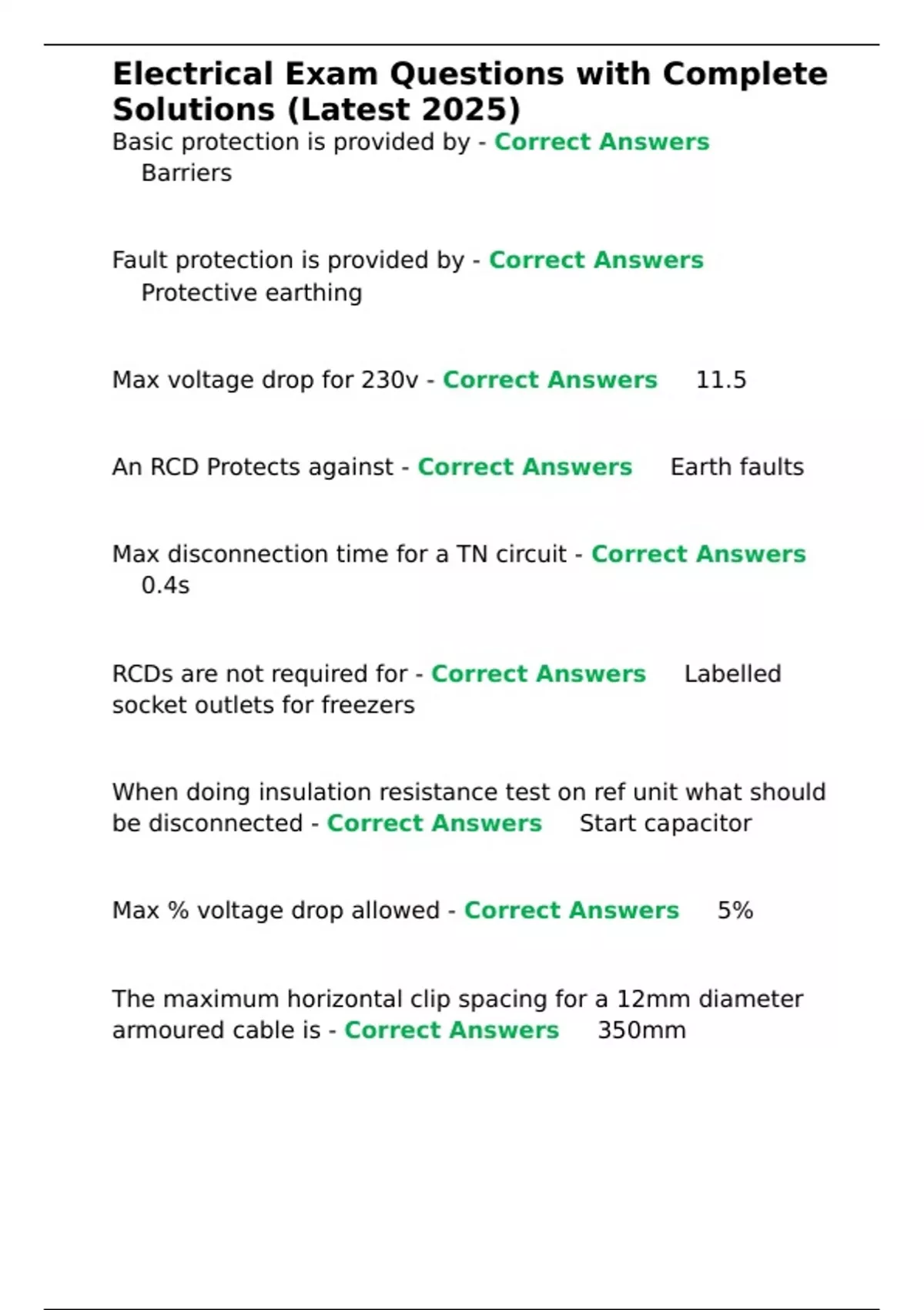 Electrical Exam Questions with Complete Solutions (Latest 2025 ...