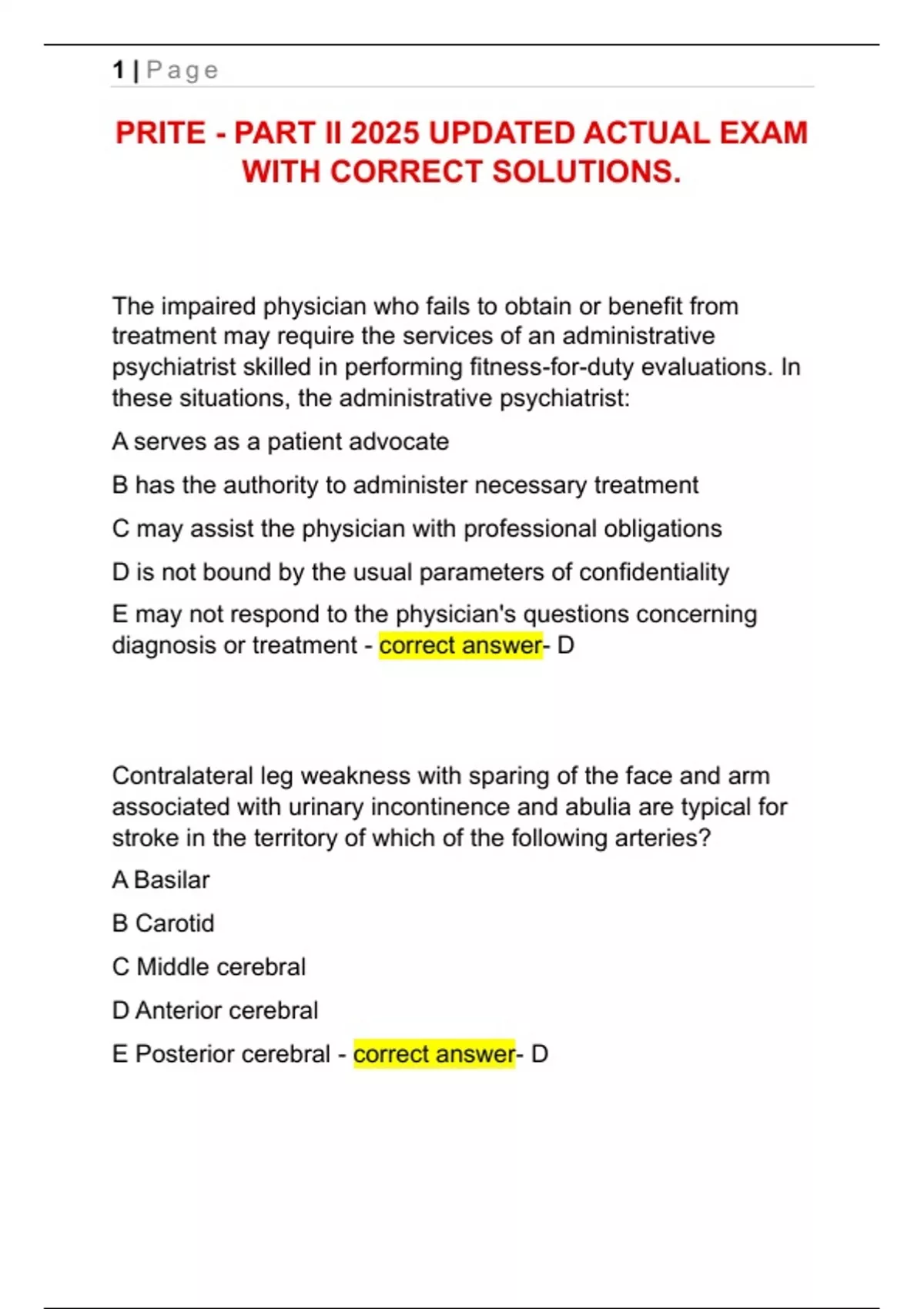 PRITE - PART II 2025 UPDATED ACTUAL EXAM WITH CORRECT SOLUTIONS ...
