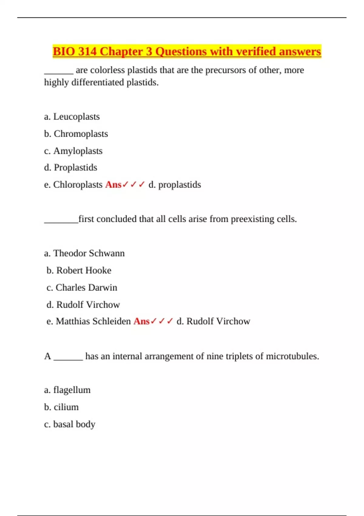 BIO 314 – Chapter 3 – Verified Questions and Answers – Iowa State ...