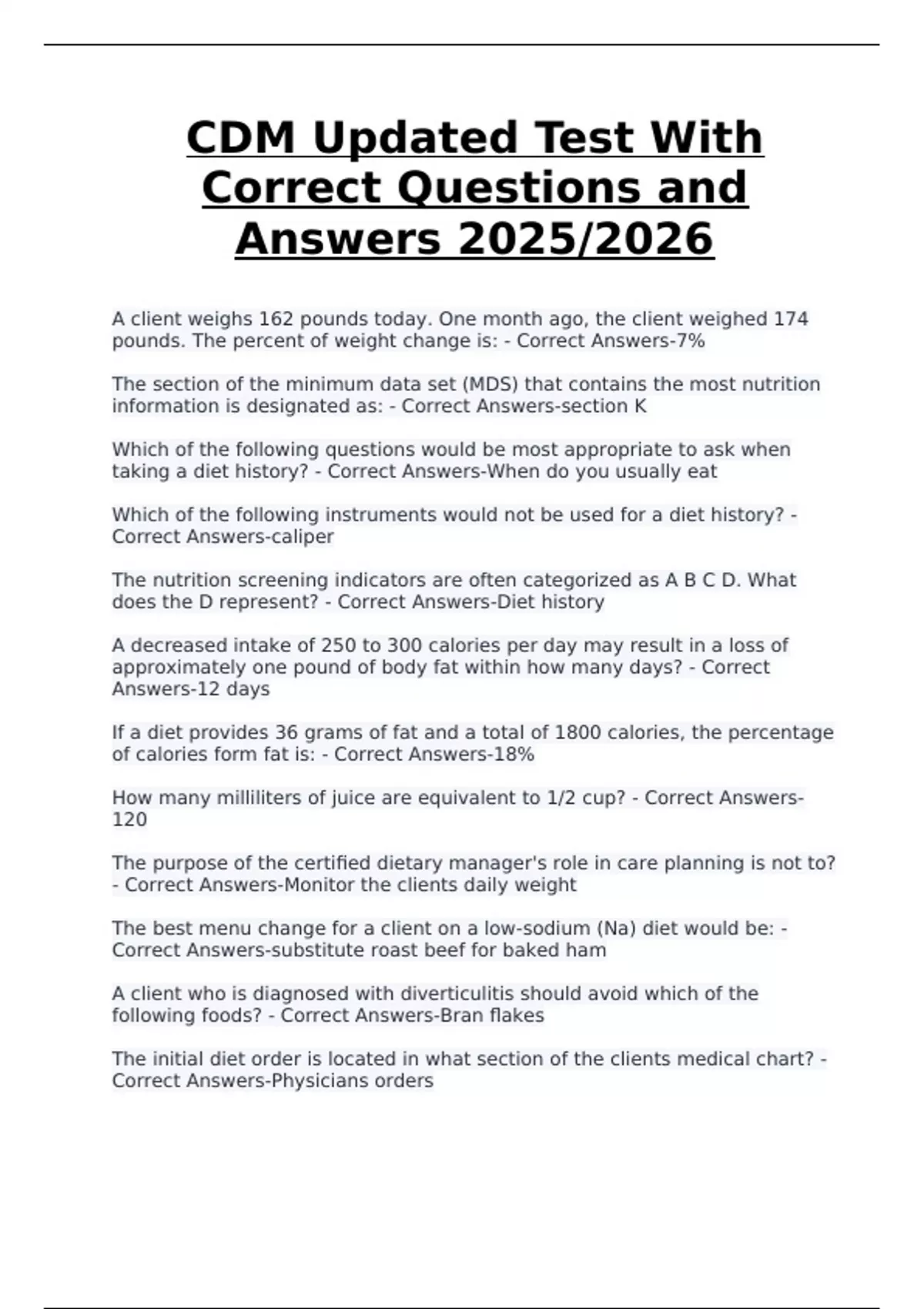 CDM – Updated Test with Correct Questions and Answers (2025/2026) - CDM ...