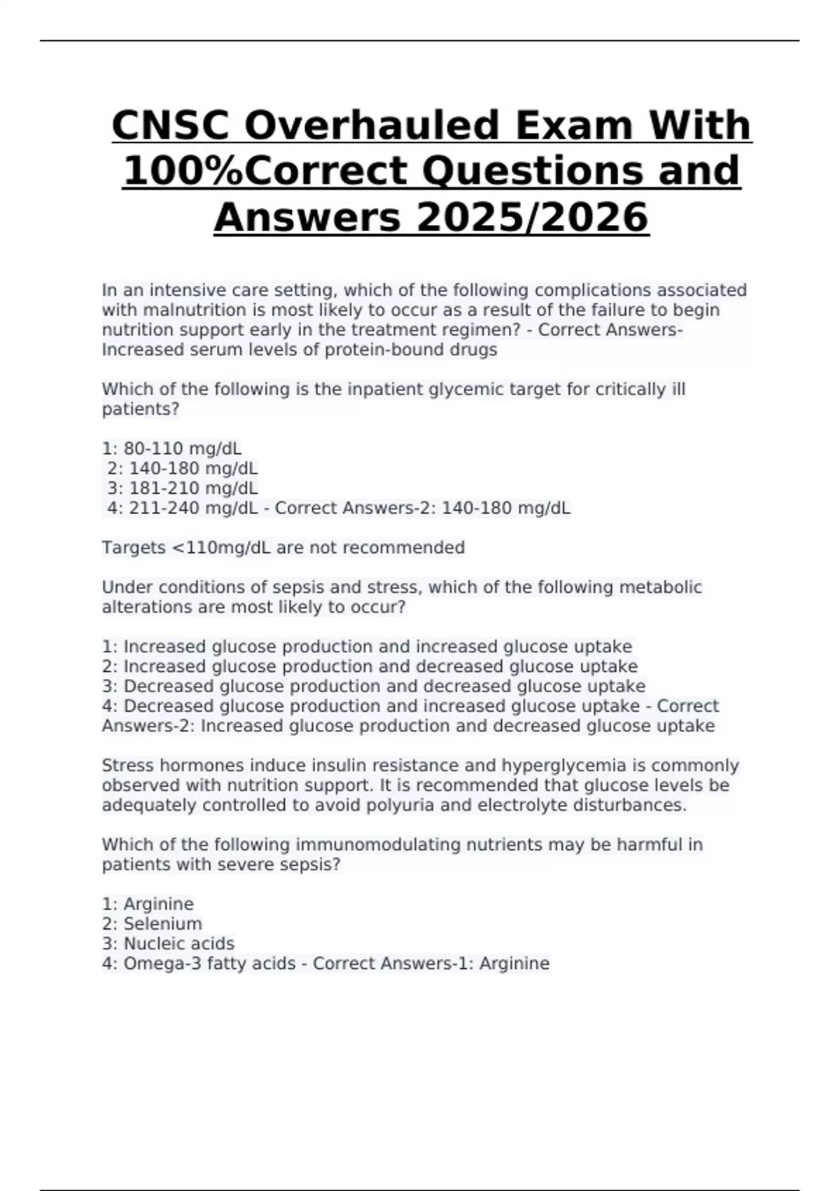 CNSC – Overhauled Exam with 100% Correct Questions and Answers (2025/ ...