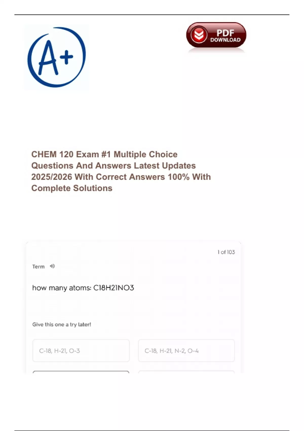 CHEM 120 Exam #1 Multiple Choice Questions And Answers Latest Updates ...