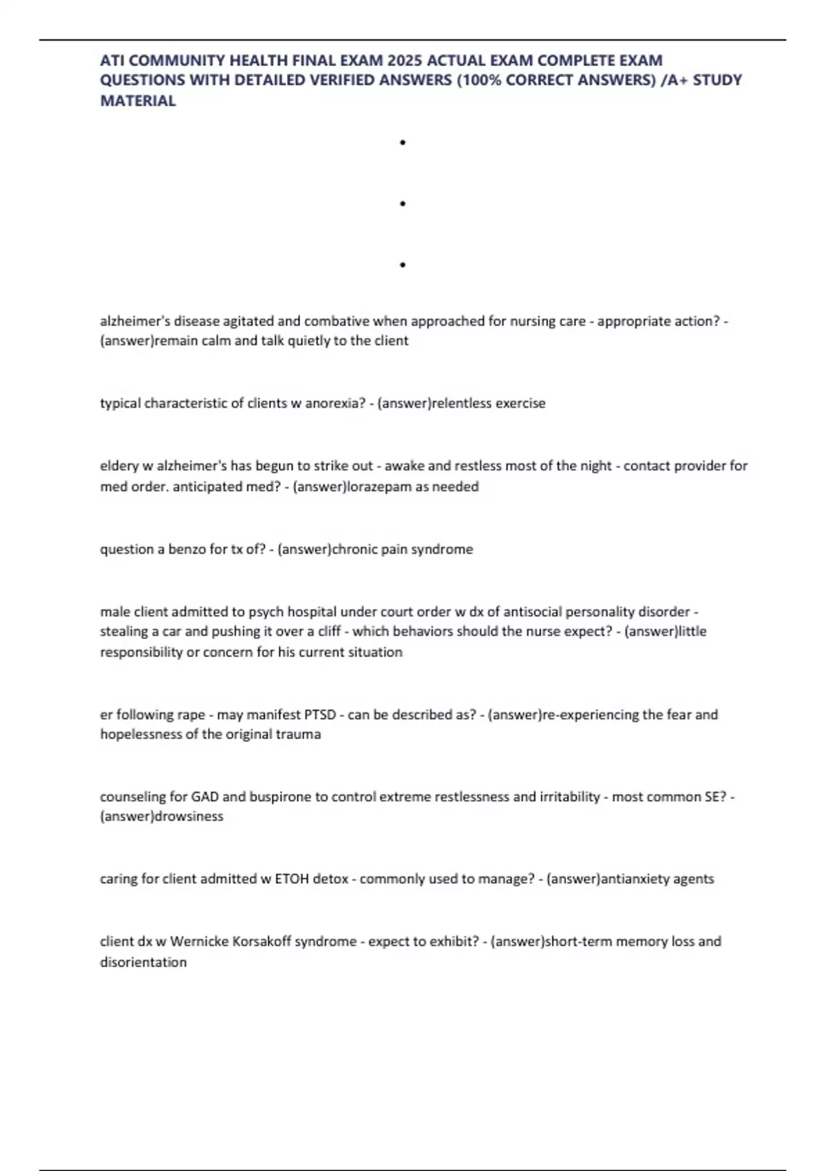 ATI COMMUNITY HEALTH FINAL EXAM 2025 ACTUAL EXAM COMPLETE EXAM ...