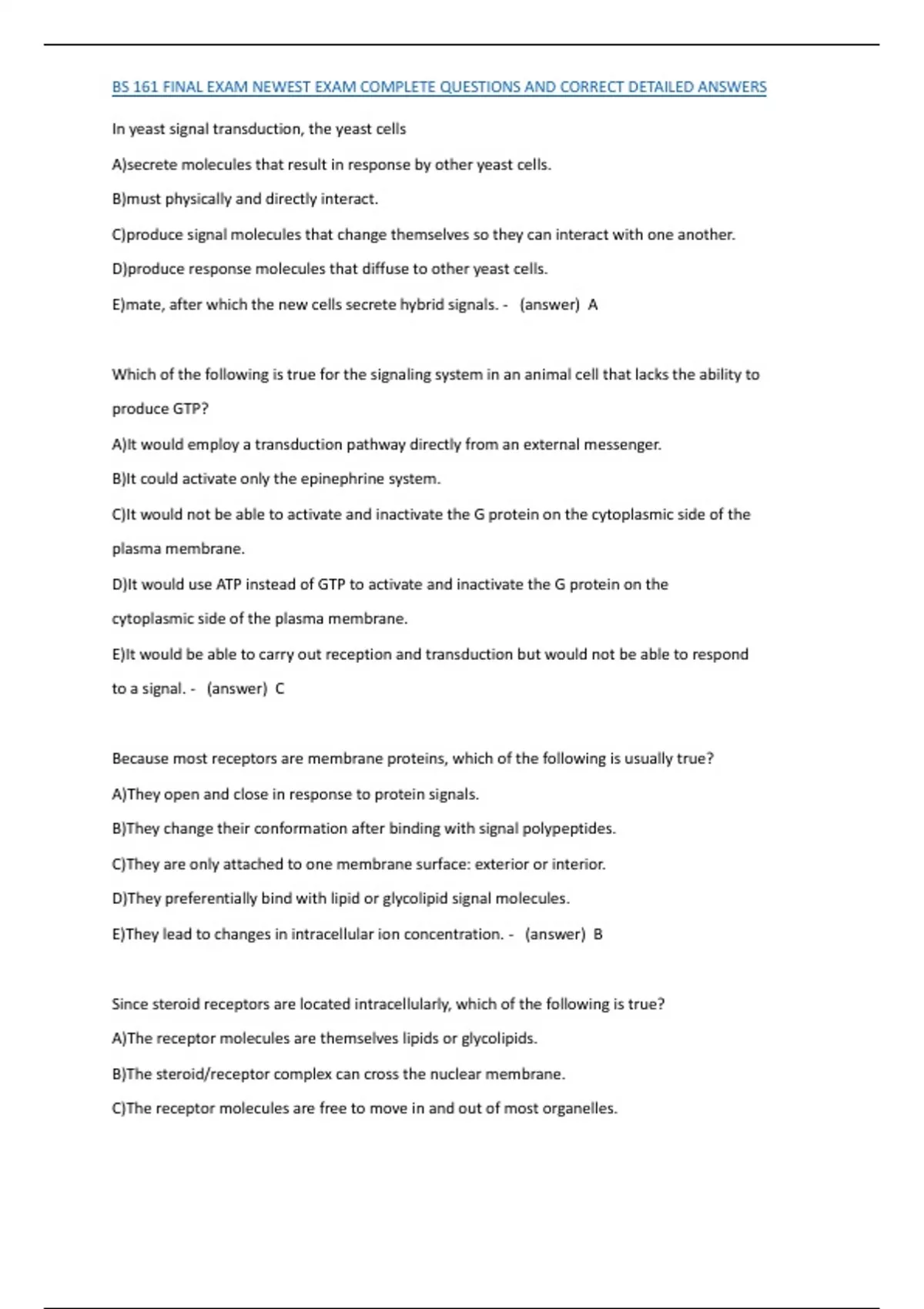 BS 161 FINAL EXAM NEWEST EXAM COMPLETE QUESTIONS AND CORRECT DETAILED ANSWERS - BS 161 - Stuvia US