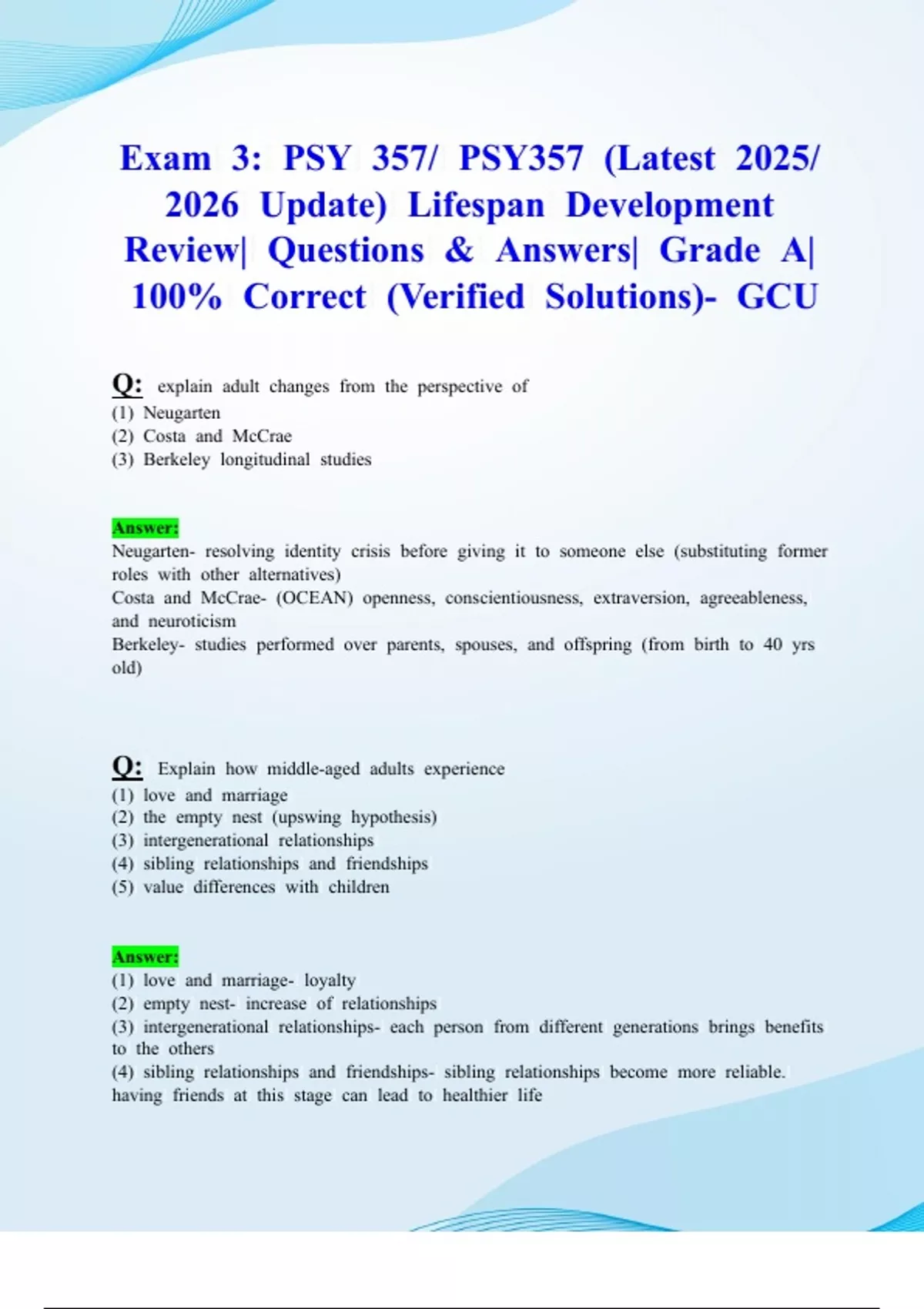 Exam 3/ Final Exams: PSY 357/ PSY357 (Latest 2025/ 2026 Update STUDY ...