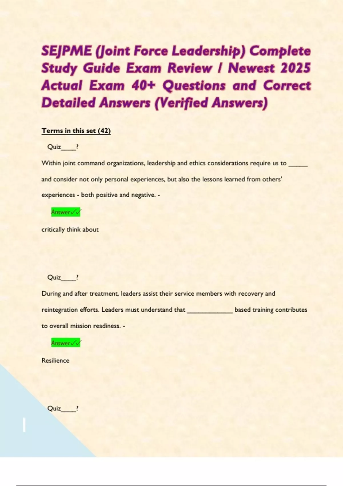 SEJPME (Joint Force Leadership) Complete Study Guide Exam Review ...