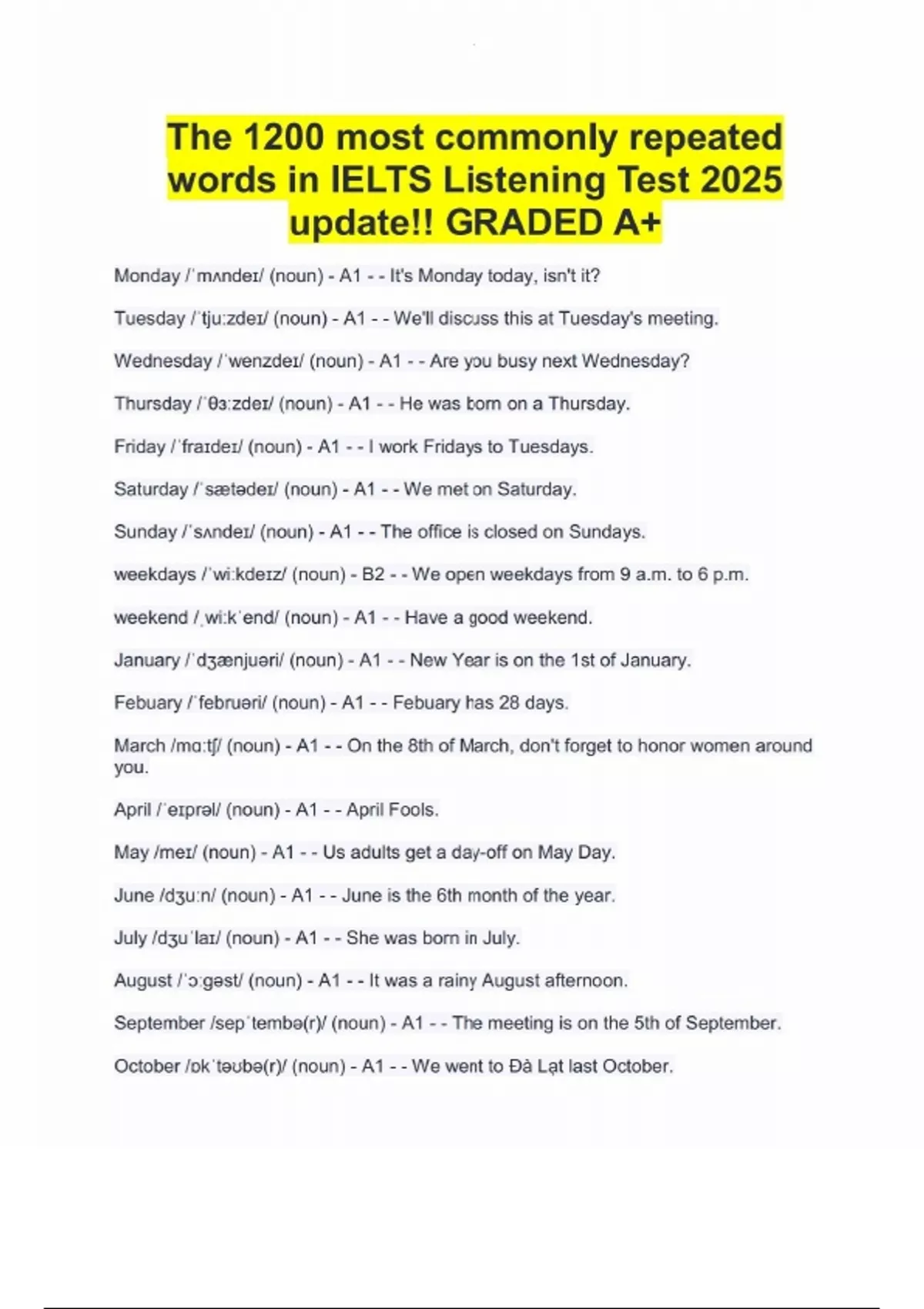 IELTS Listening Test – 1200 Most Commonly Repeated Words – 2025 Update ...