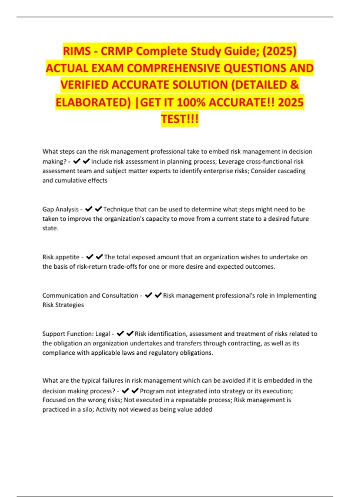 RIMS - CRMP Complete Study Guide; (2025) ACTUAL EXAM COMPREHENSIVE ...