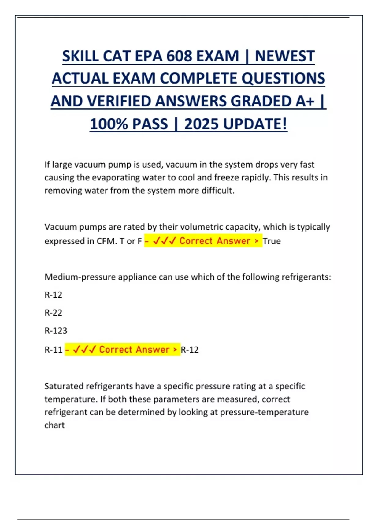 SKILL CAT EPA 608 EXAM | NEWEST ACTUAL EXAM COMPLETE QUESTIONS AND ...