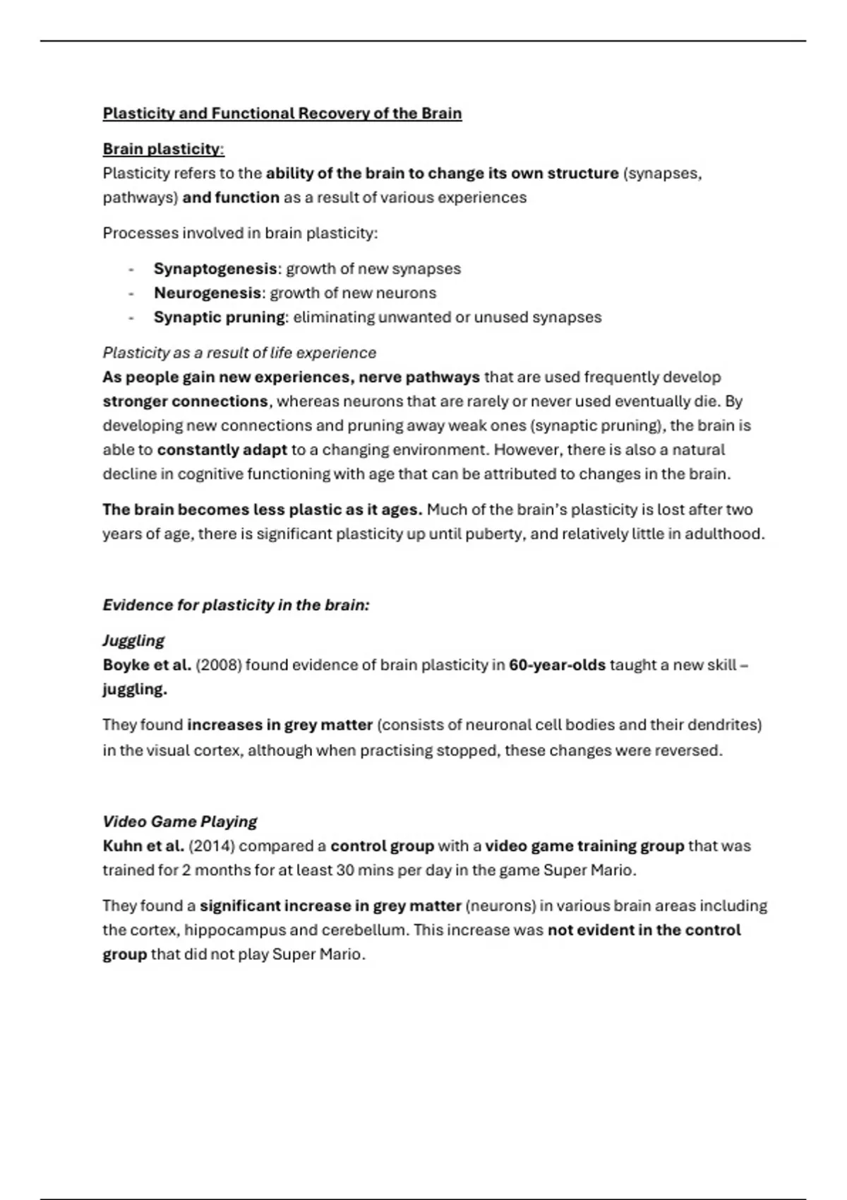 Summary Plasticity and Functional Recovery of the Brain Revision Sheets ...