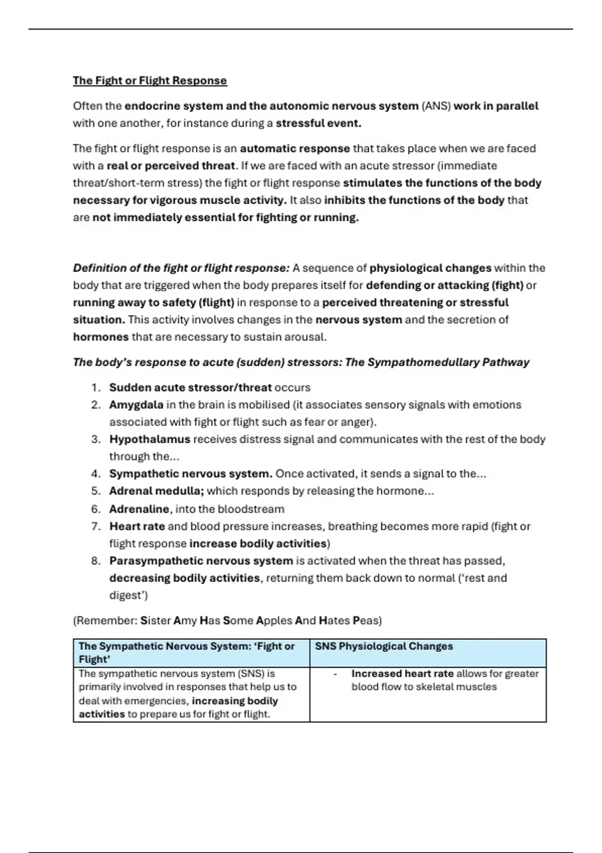 Summary The Fight or Flight Response Revision Sheets and Flashcards ...