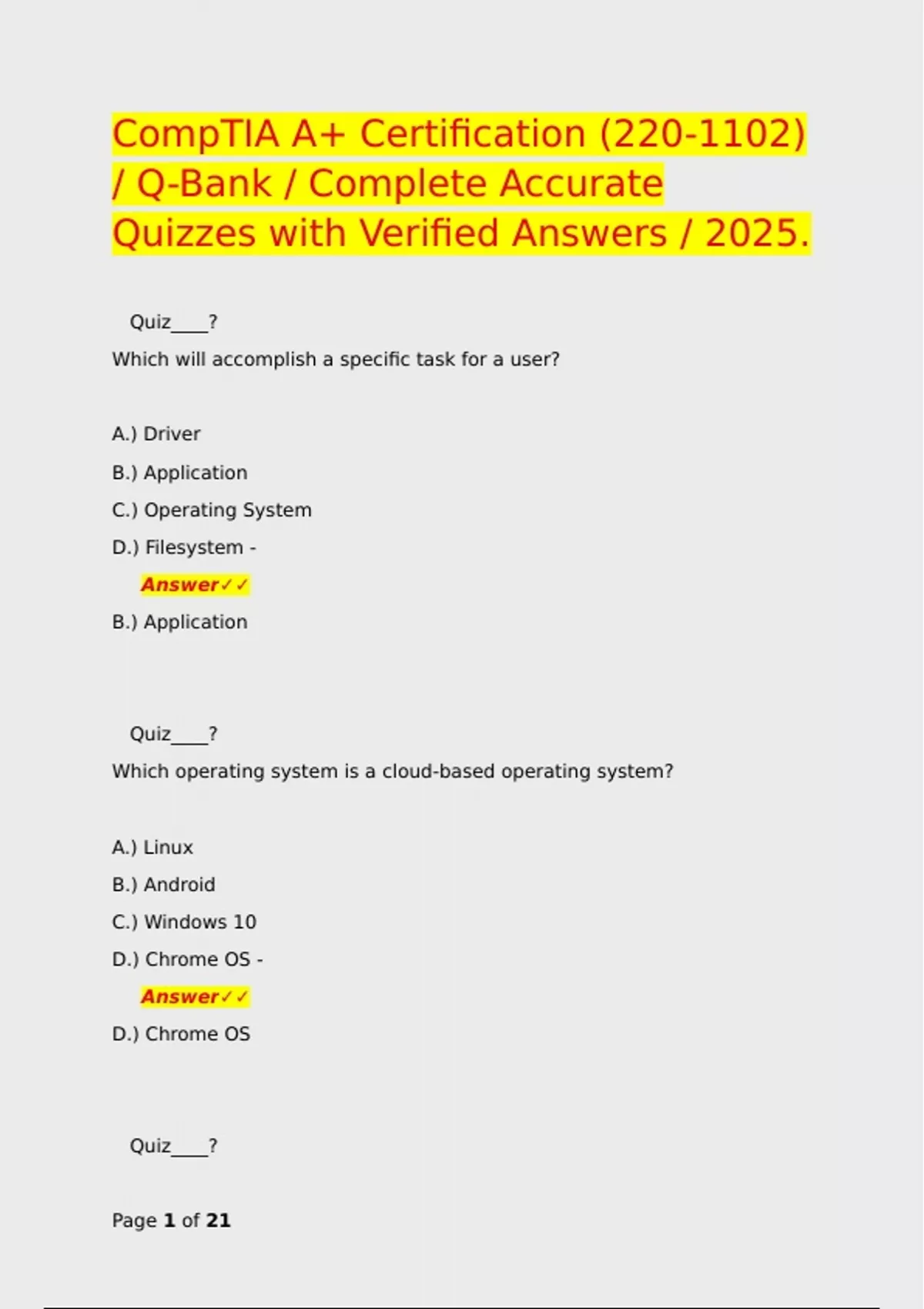 CompTIA A+ Certification (220-1102) / Q-Bank / Complete Accurate ...