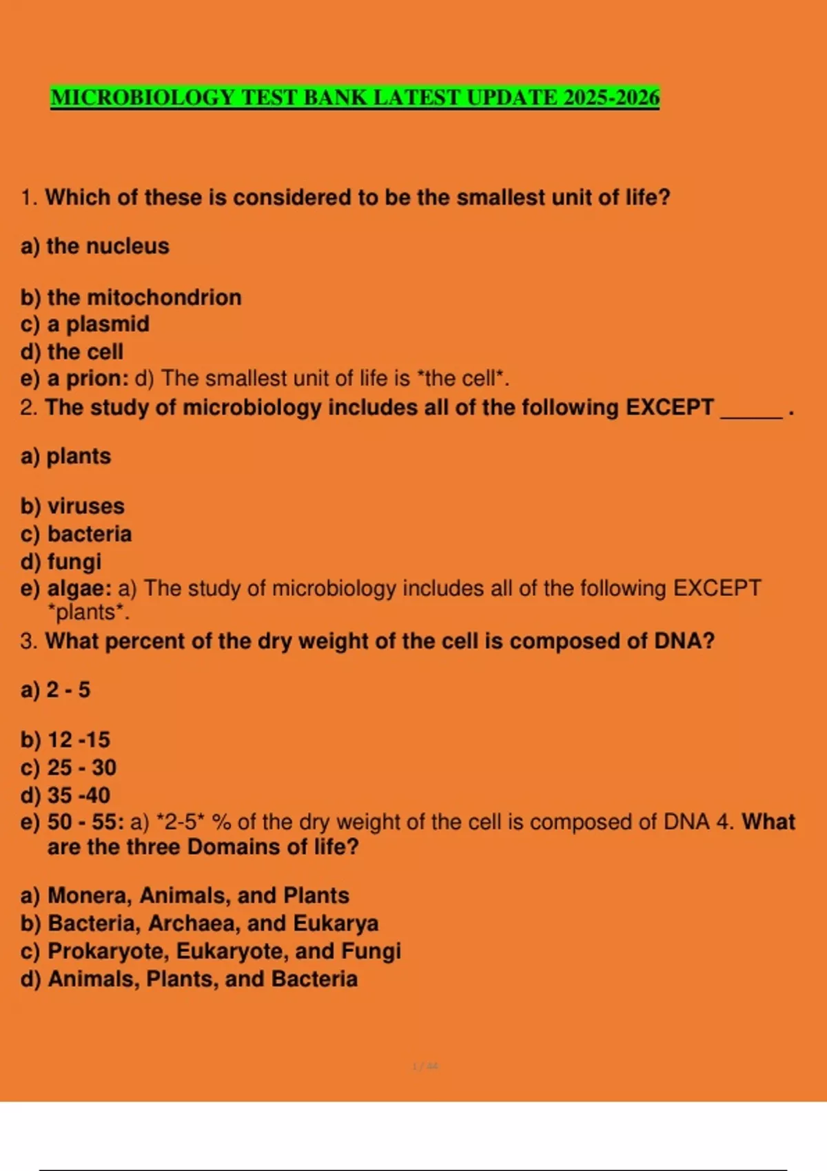 MICROBIOLOGY TEST BANK LATEST UPDATE - MICROBIOLOGY - Stuvia US