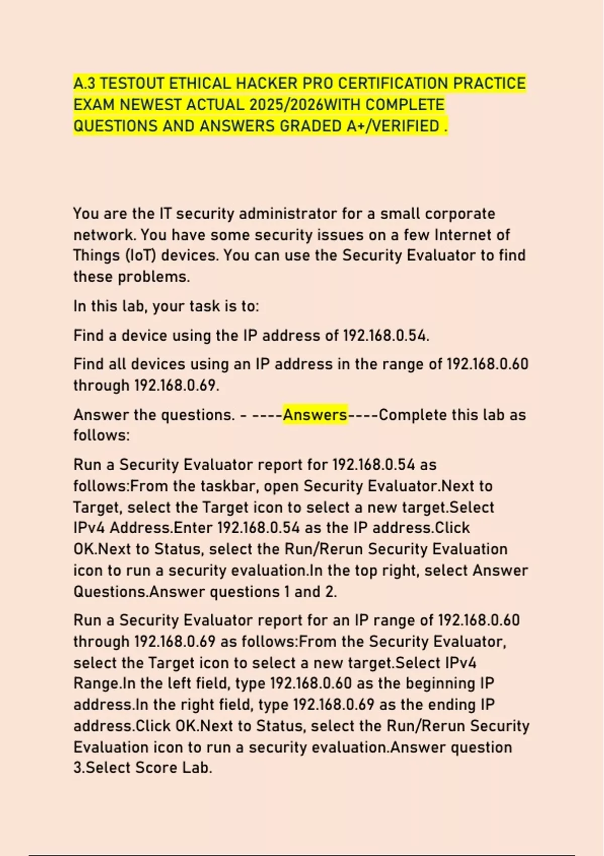 A.3 TESTOUT ETHICAL HACKER PRO CERTIFICATION PRACTICE EXAM NEWEST ...