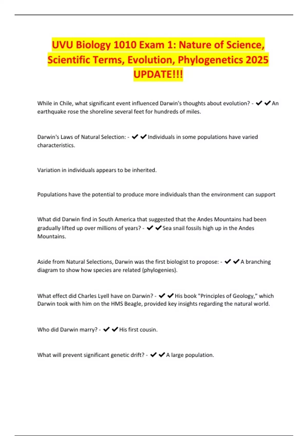 UVU Biology 1010 Exam 1: Nature of Science, Scientific Terms, Evolution ...