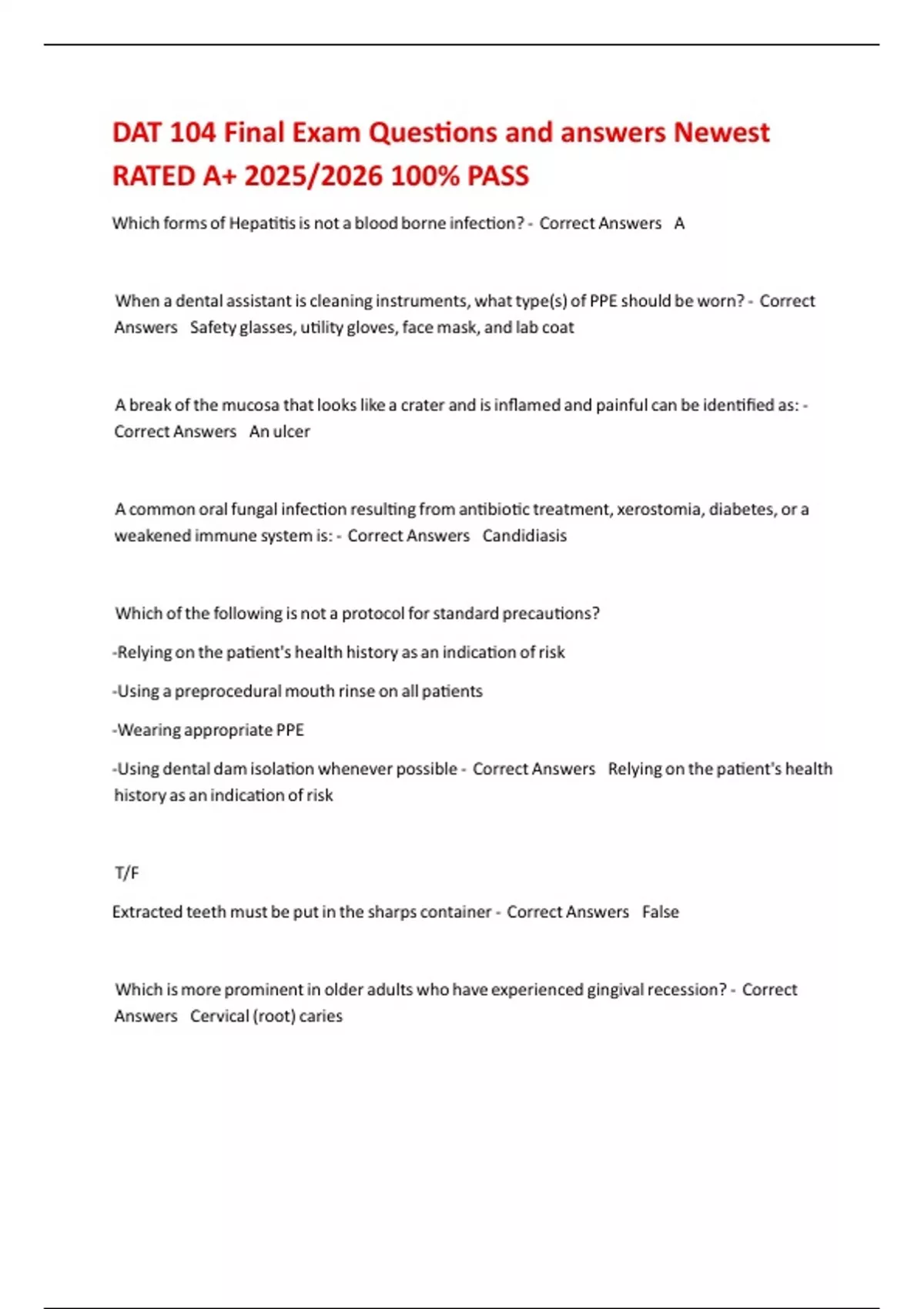 DAT 104 Final Exam Questions and answers Newest RATED A+ 2025/2026 100% ...