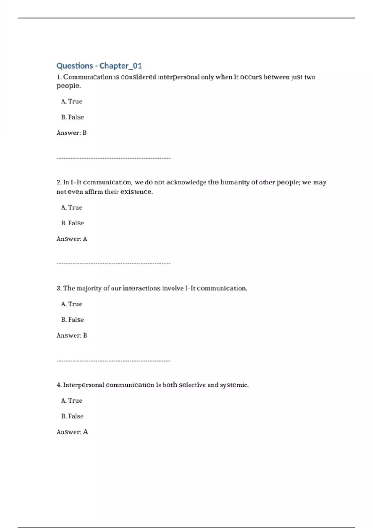 test bank, practice questions: Interpersonal Communication Everyday ...