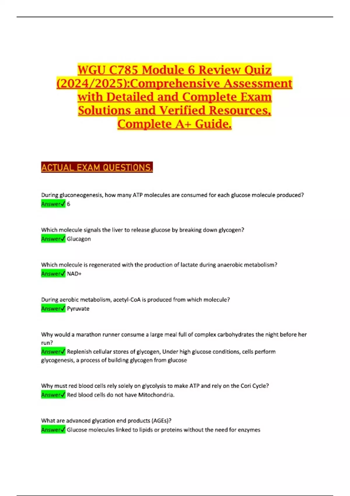 WGU C785 Module 6 Review Quiz (2024/2025):Comprehensive Assessment with ...