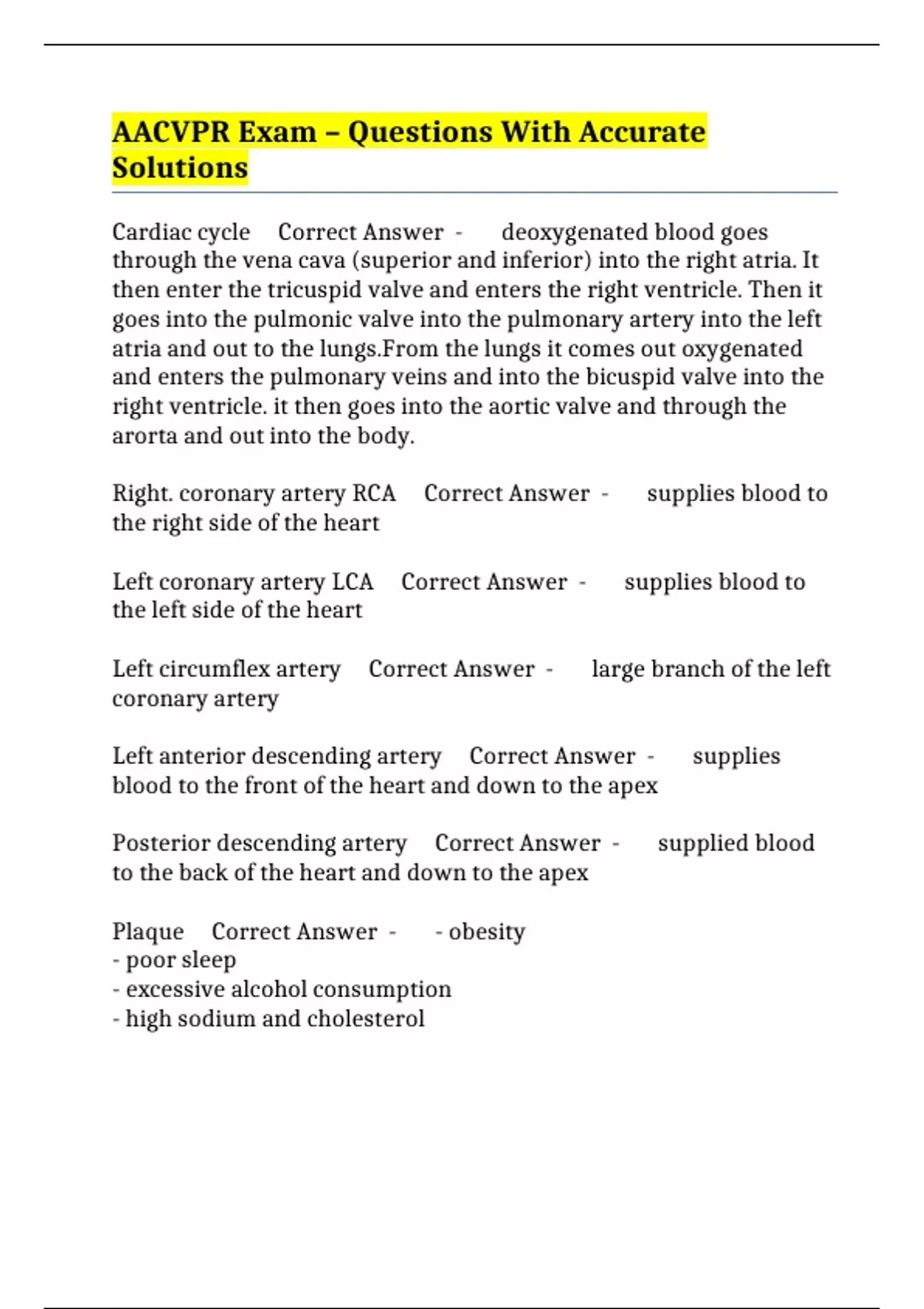 AACVPR Exam – Questions With Accurate Solutions - AACVPR - Stuvia US